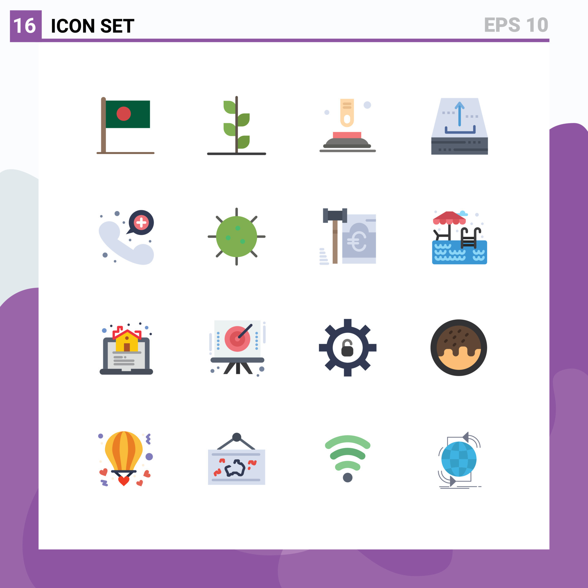 16 User Interface Flat Color Pack Of Modern Signs And Symbols Of Up