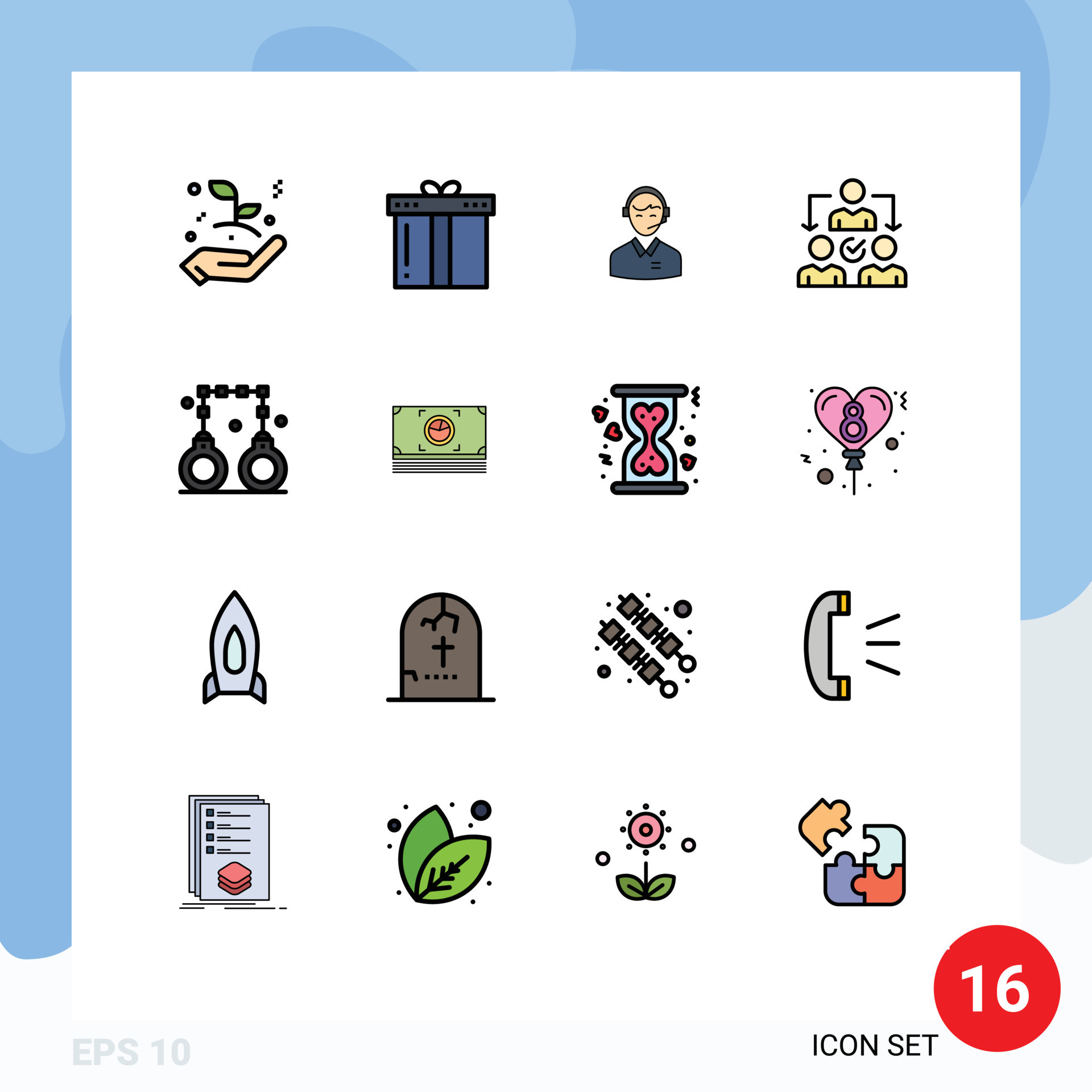 16 Thematic Vector Flat Color Filled Lines And Editable Symbols Of Delegate Service Thanksgiving