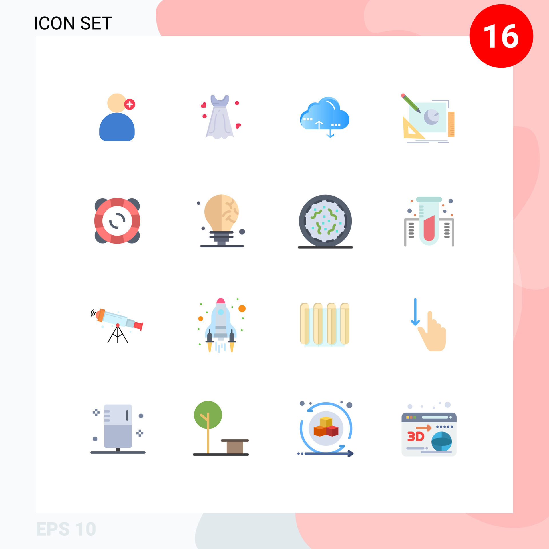 Set Of 16 Vector Flat Colors On Grid For Protection Idea Cloud Creative Logo Editable Pack Of