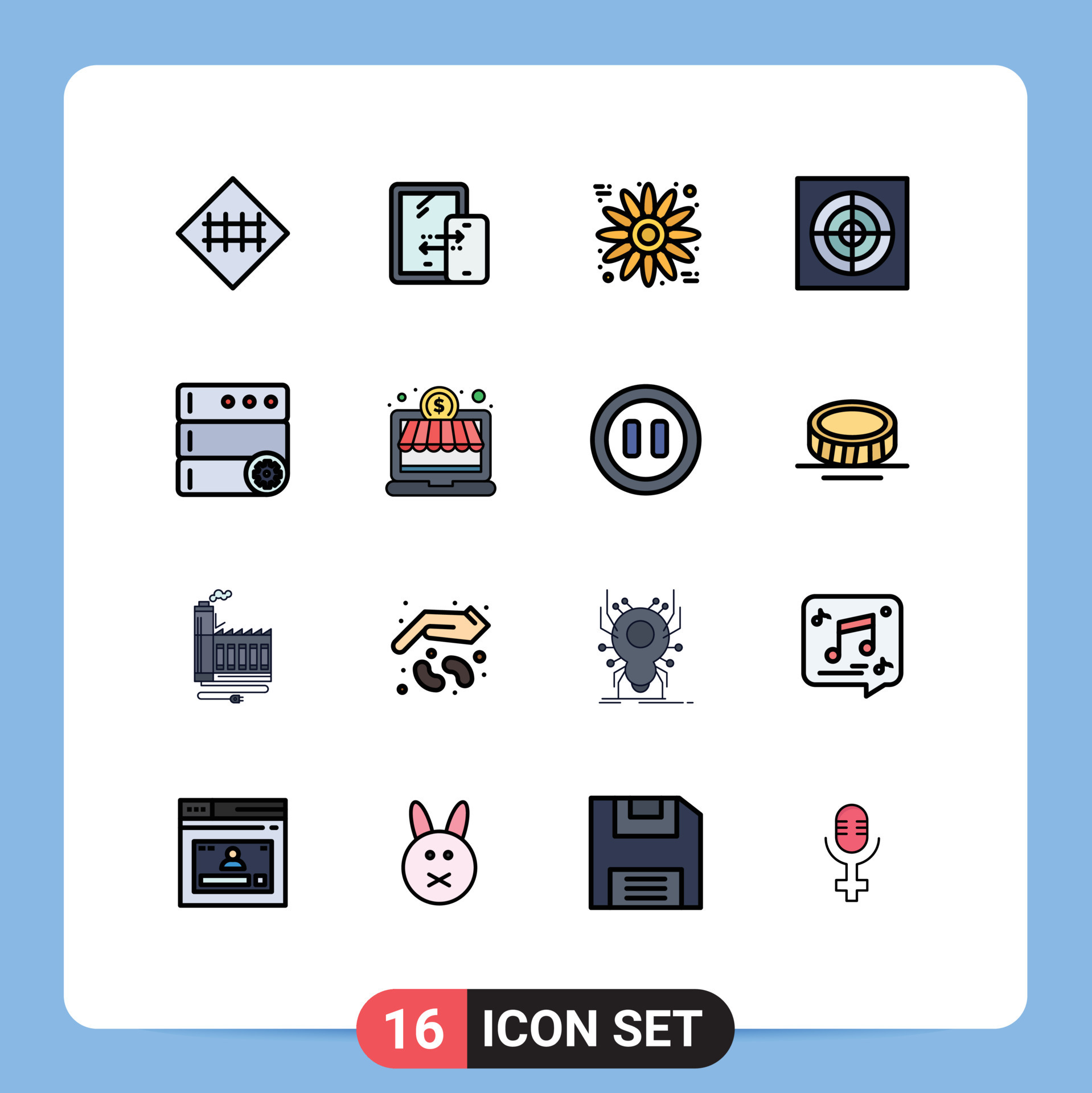 Set of 16 Modern UI Icons Symbols Signs for server control technology fan bathroom Editable ...