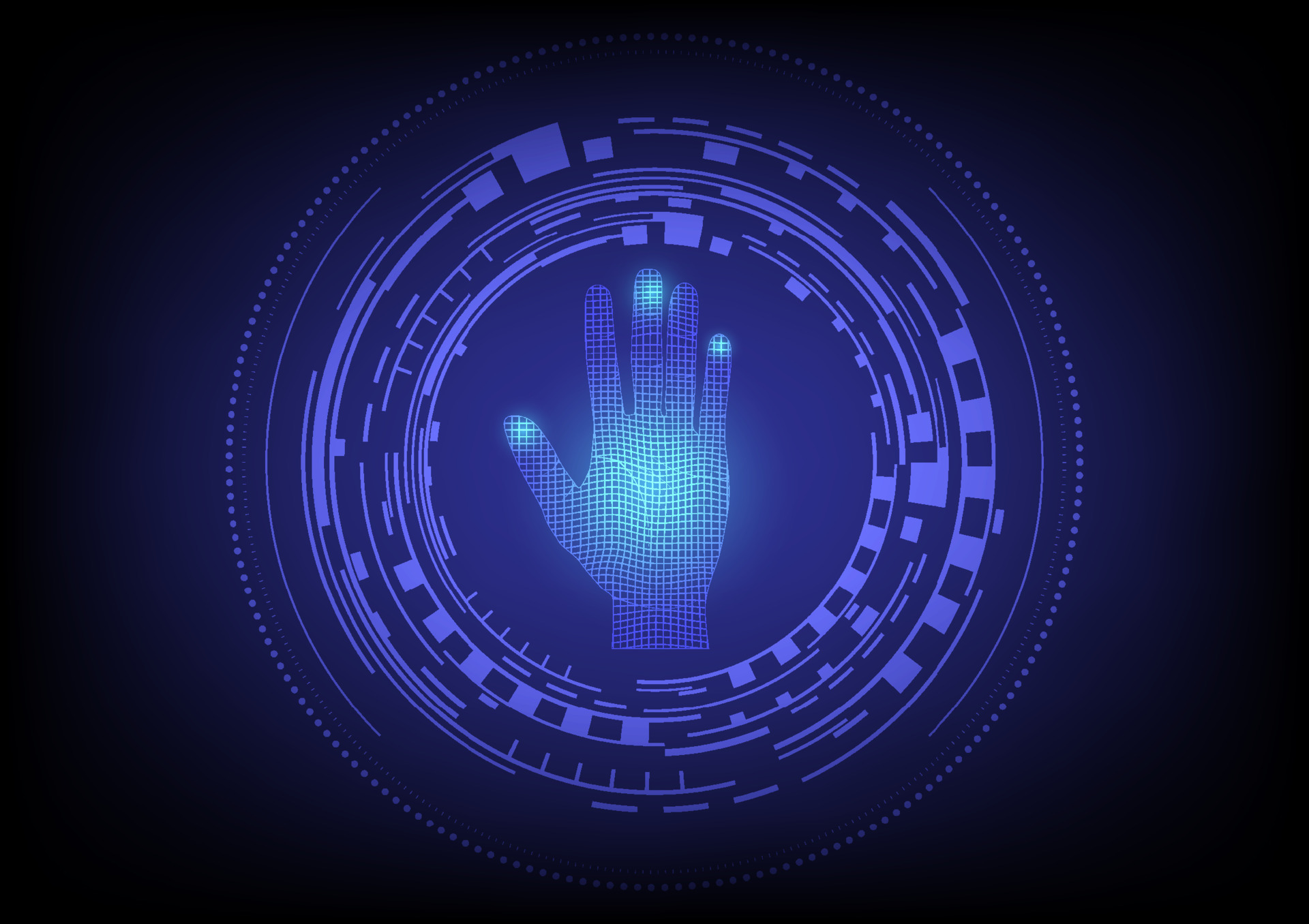 Futuristic hand scan recognition technology . Biometric data security concept. Vector ...