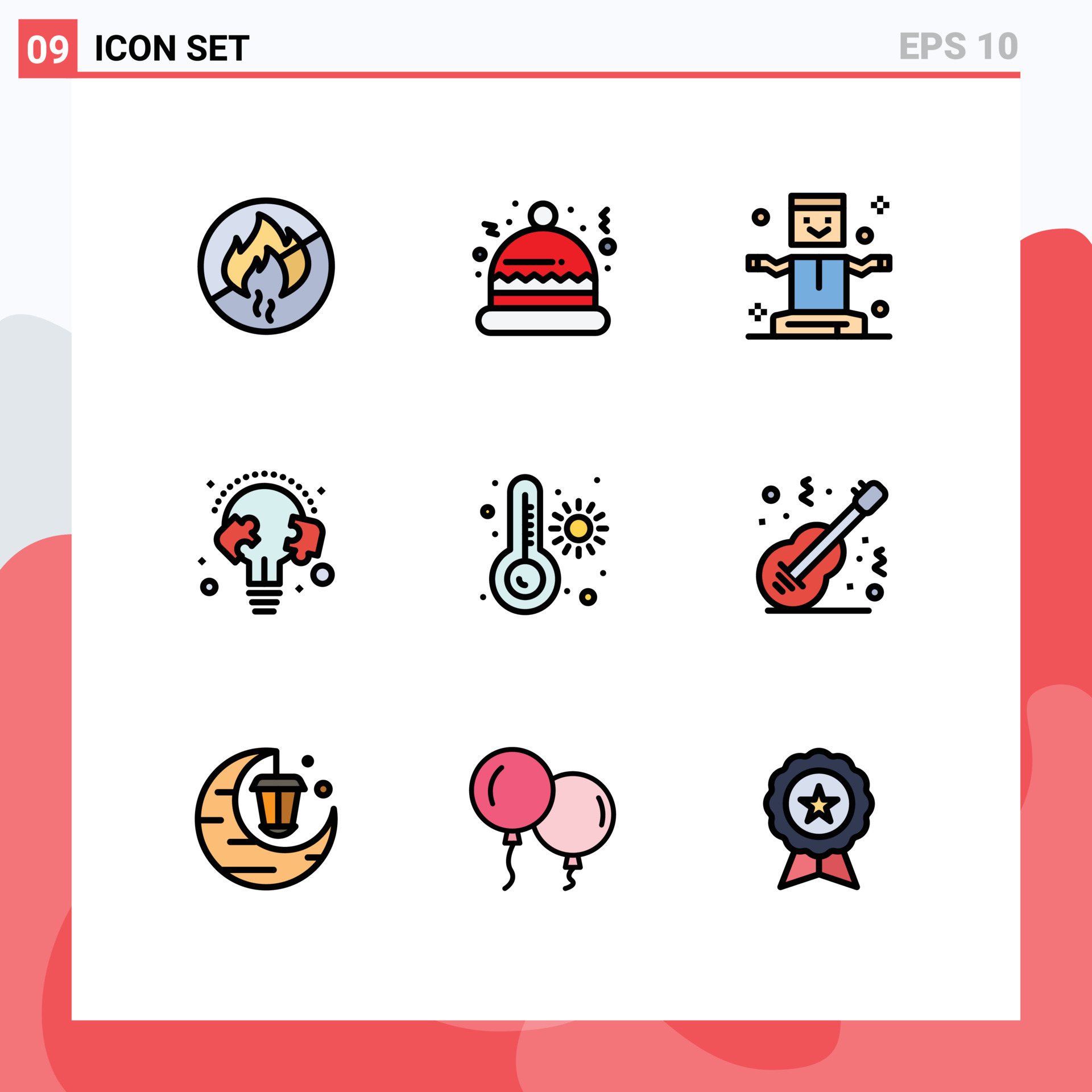 9 Filledline Flat Color Concept For Websites Mobile And Apps Temperature Bulb Fly Puzzle Learn