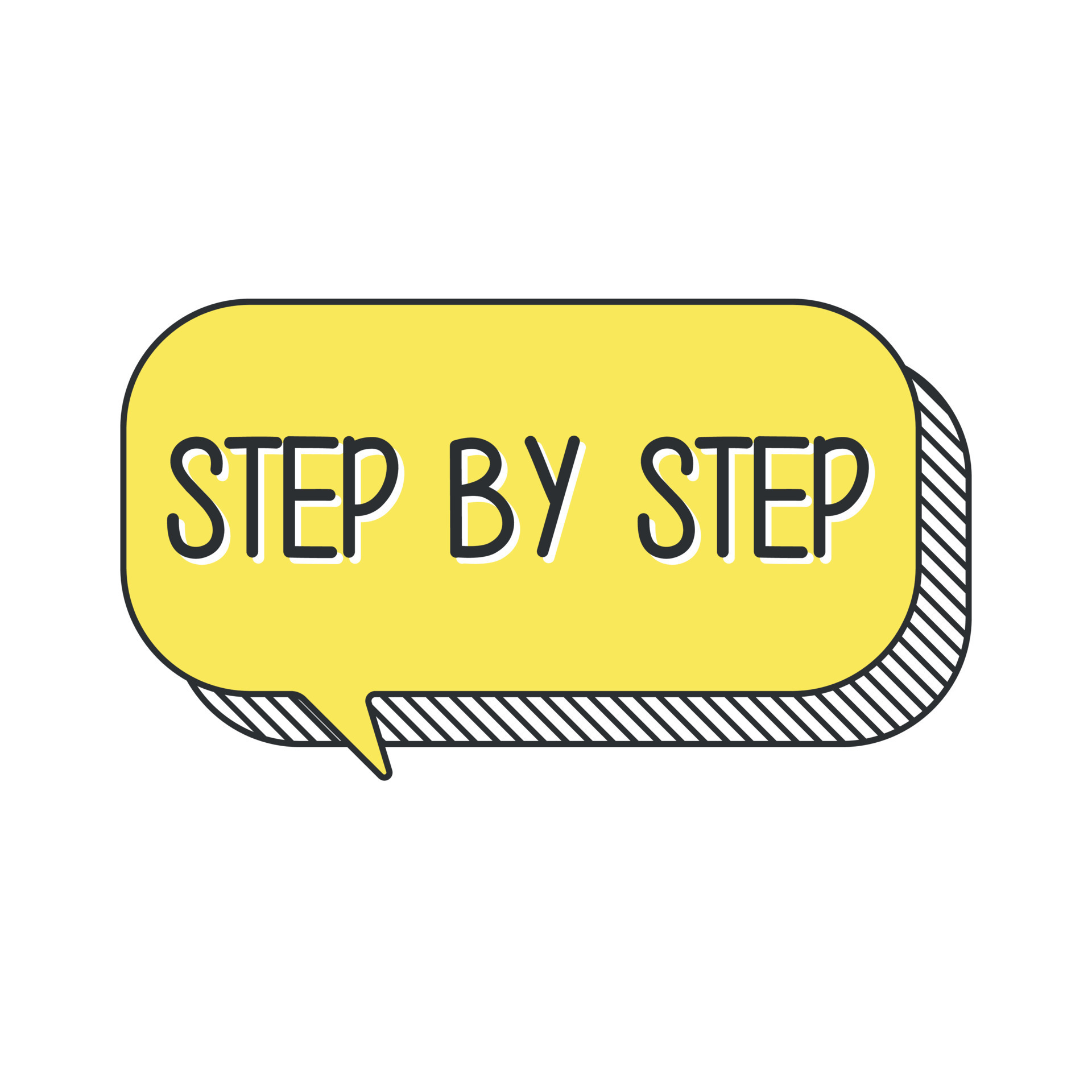 step by step text in speech bubble 16061684 Vector Art at Vecteezy
