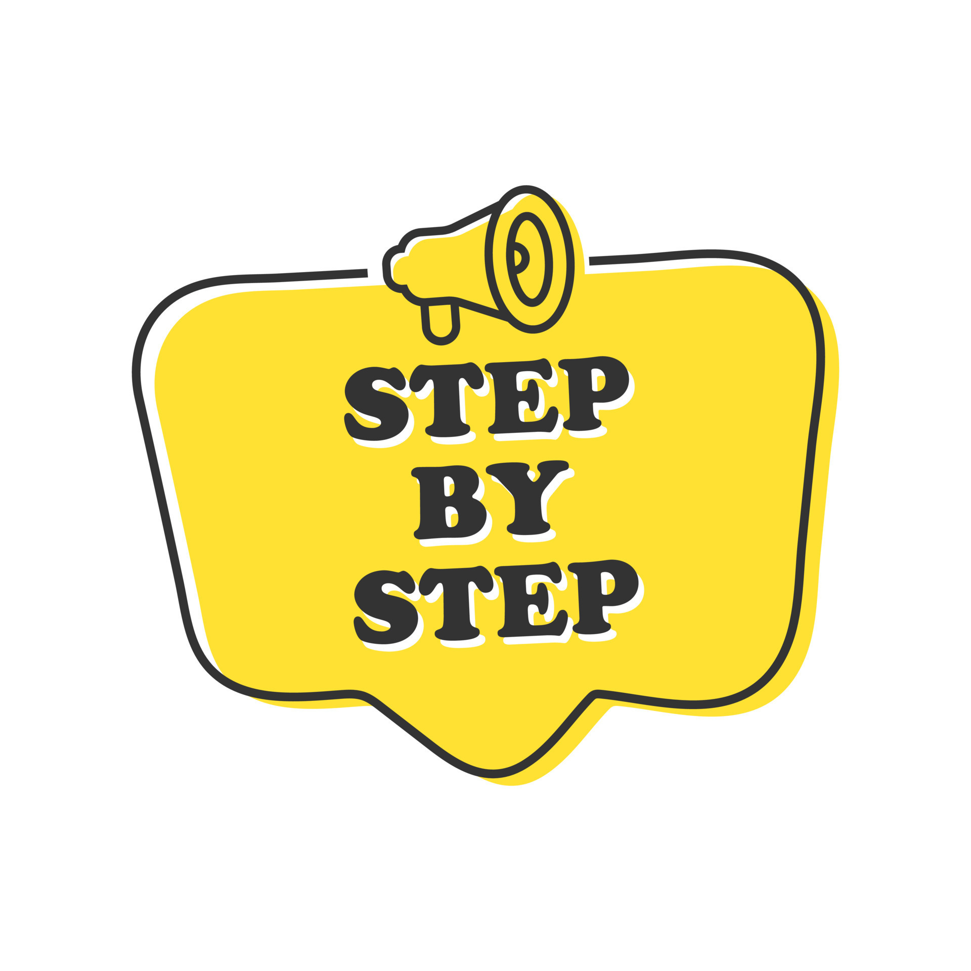 step by step text in speech bubble 16062497 Vector Art at Vecteezy