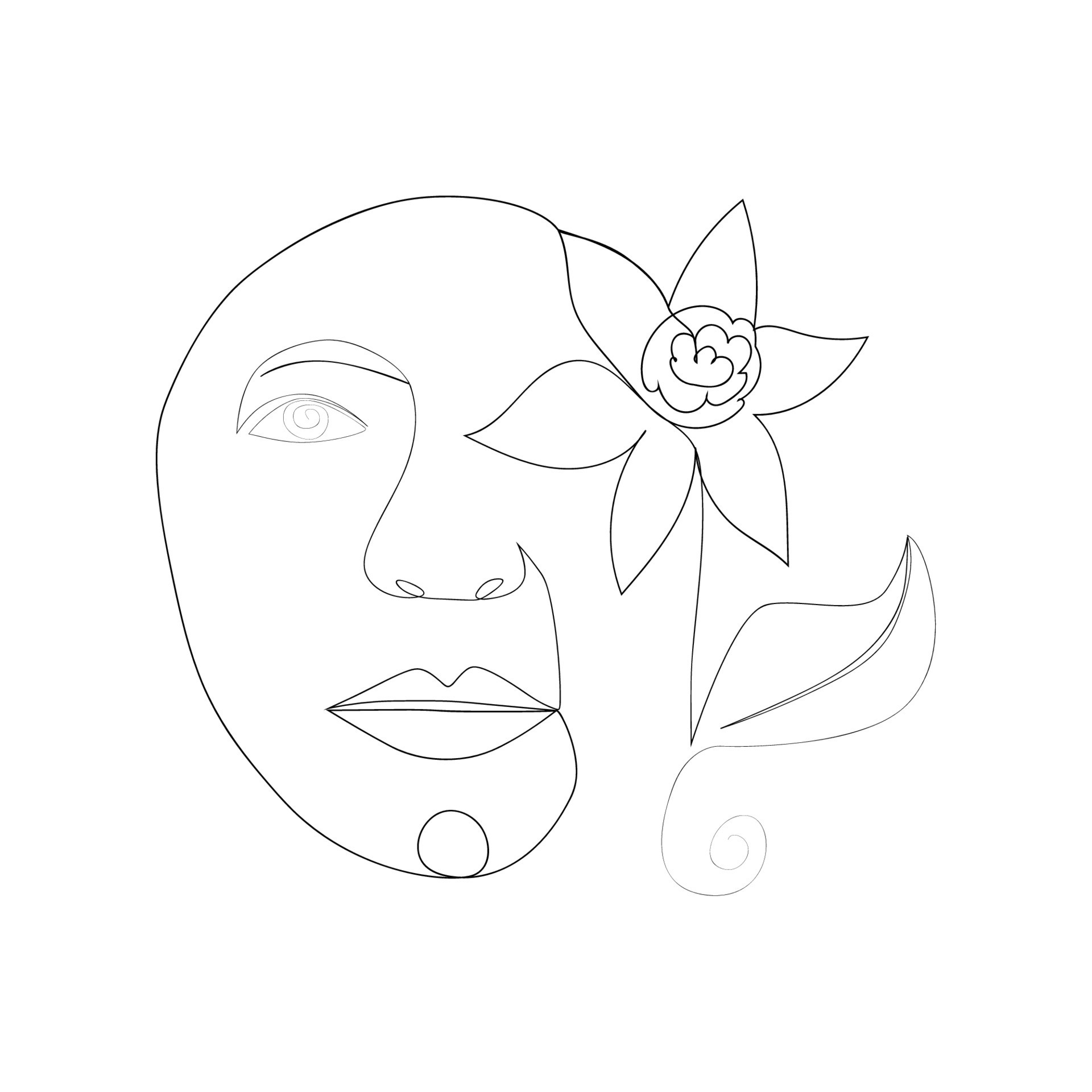 Woman Face With Flowers One Line Drawing Half Of The Face Is A Flower