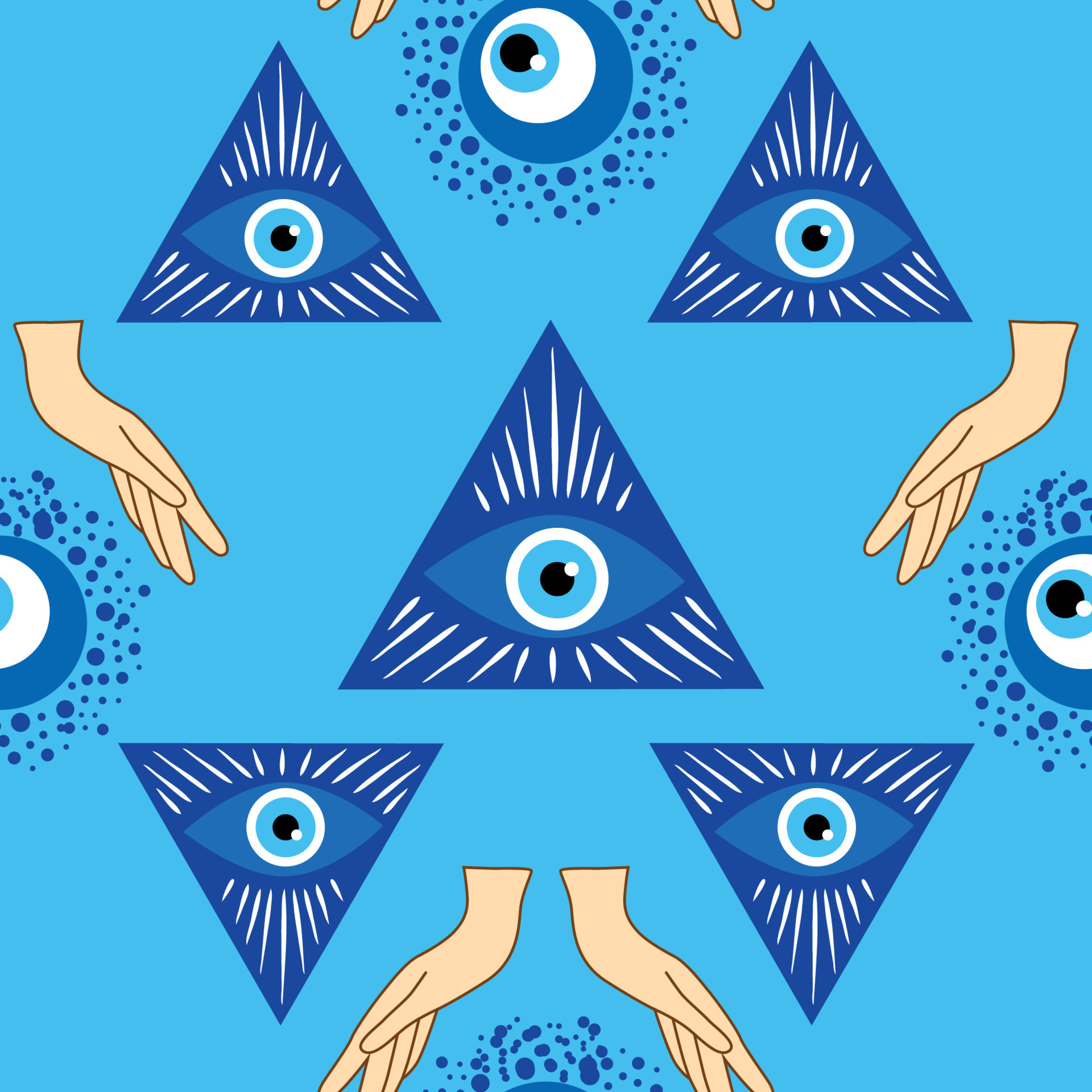 Evil Eye Seamless Pattern Magic Witchcraft Occult Symbol Line Art