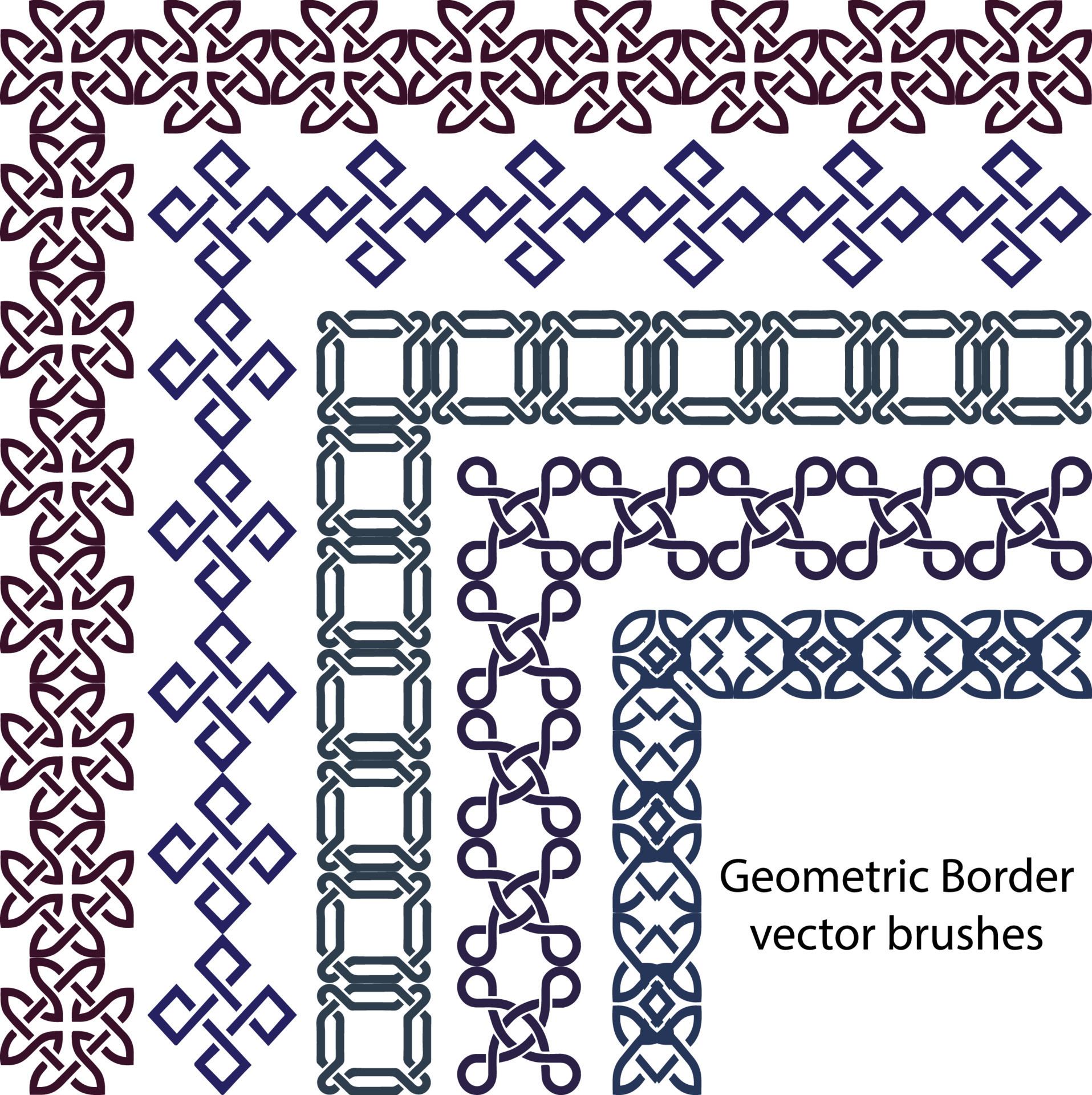 Border vector pattern brush set in seamless celtic and geometric ...
