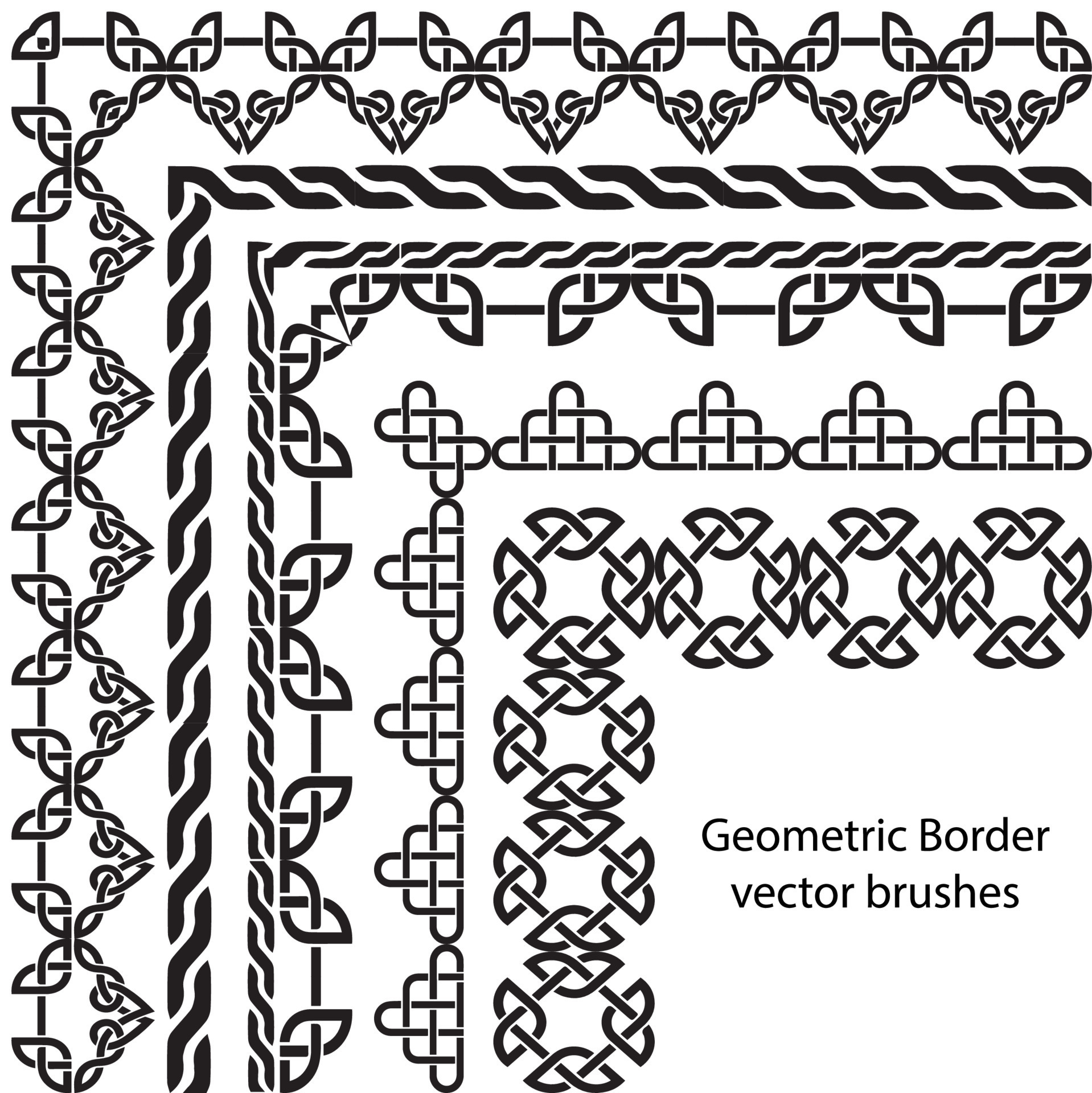 Border vector pattern brush set in seamless celtic and geometric ...