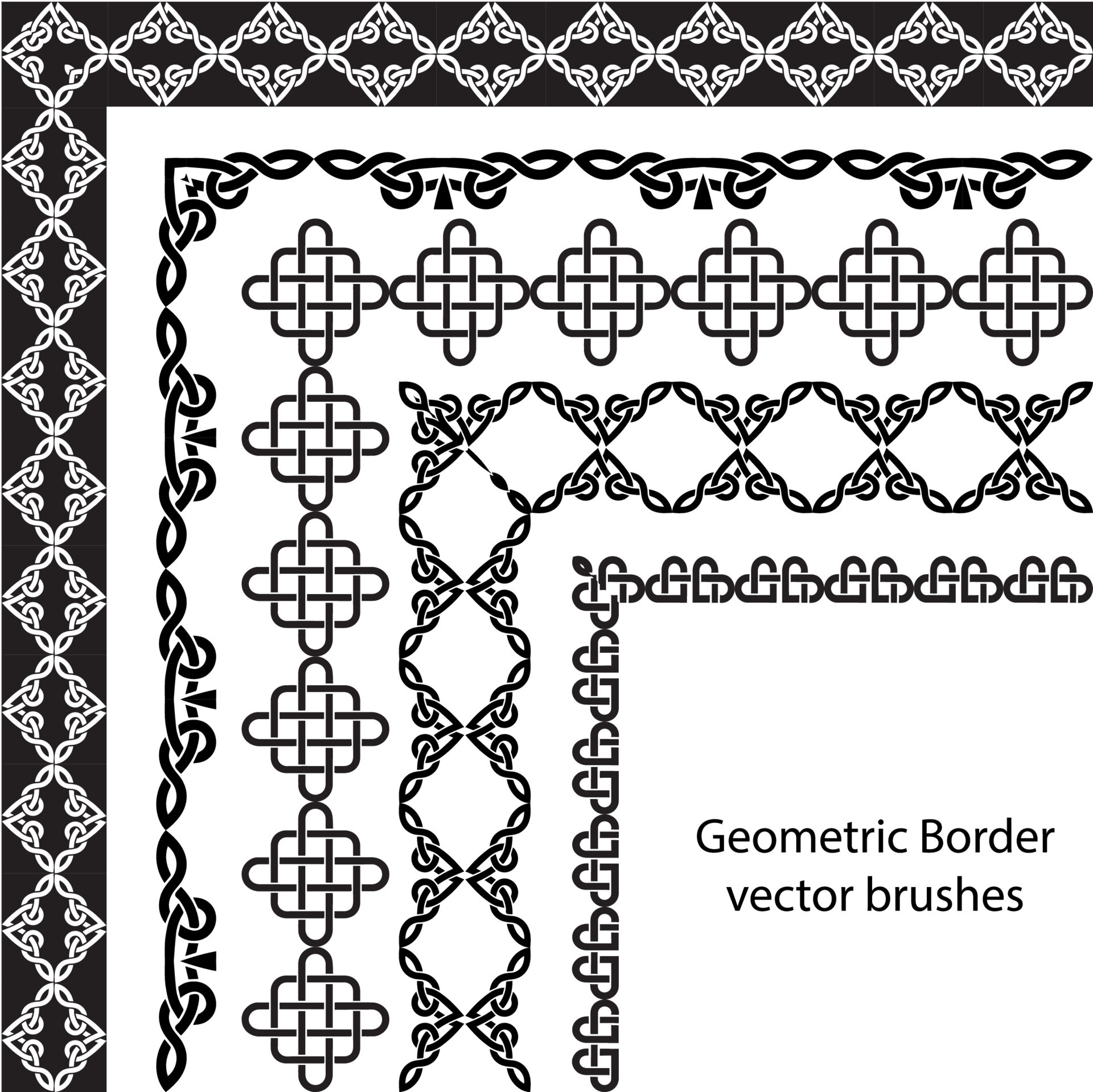 Border vector pattern brush set in seamless celtic and geometric ...