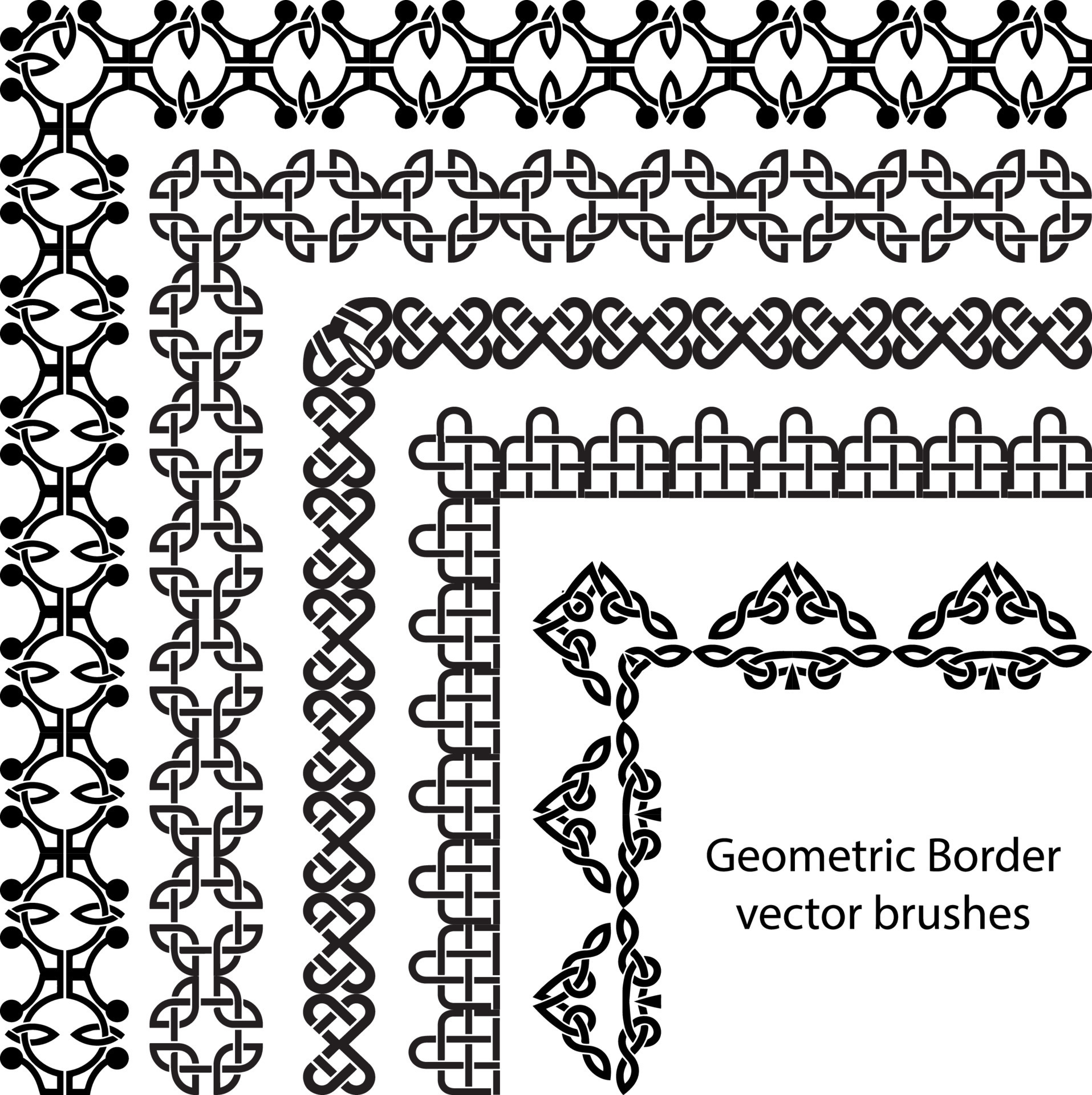 Border vector pattern brush set in seamless celtic and geometric ...