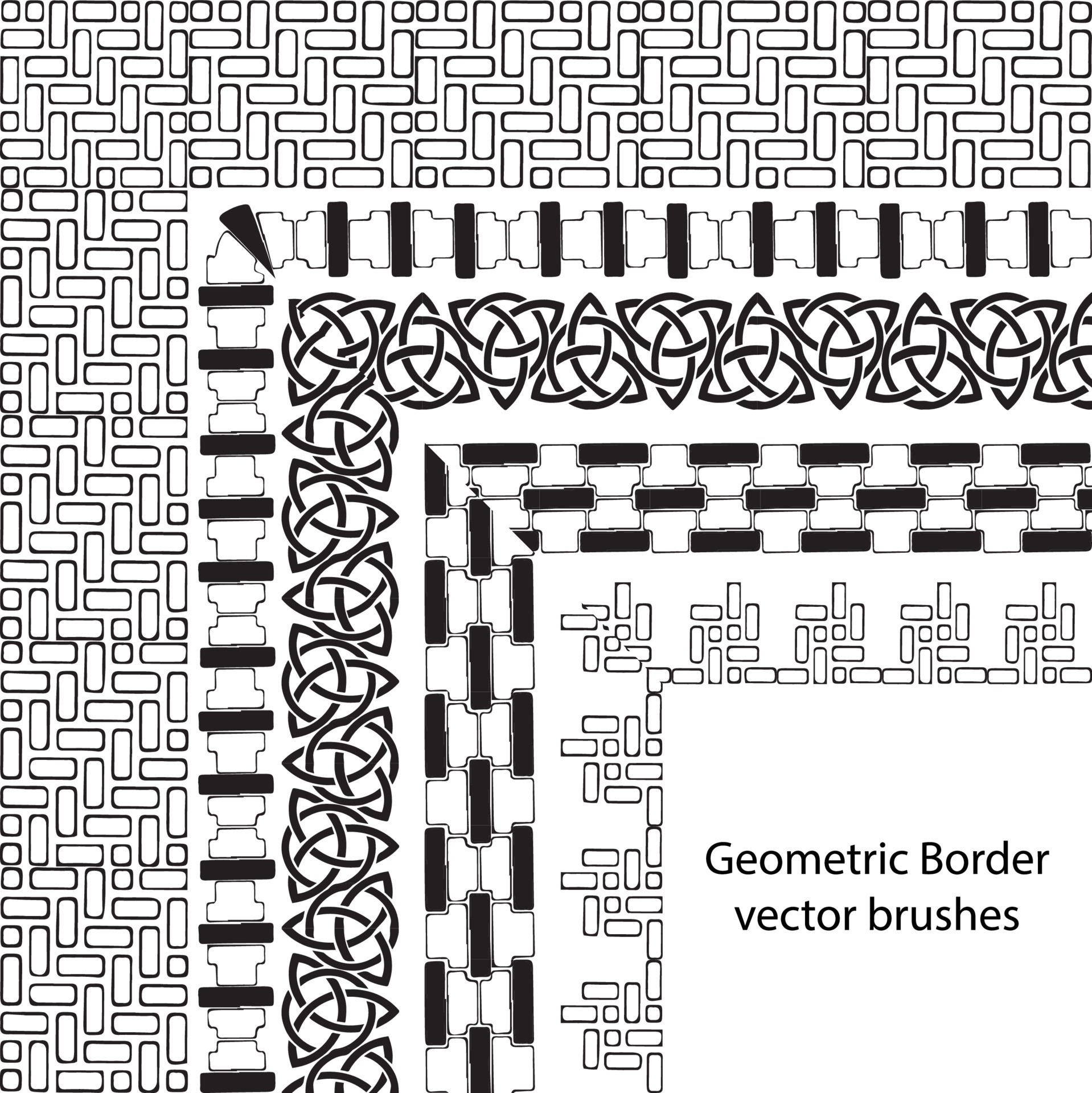 Border vector pattern brush set in seamless celtic and geometric ...