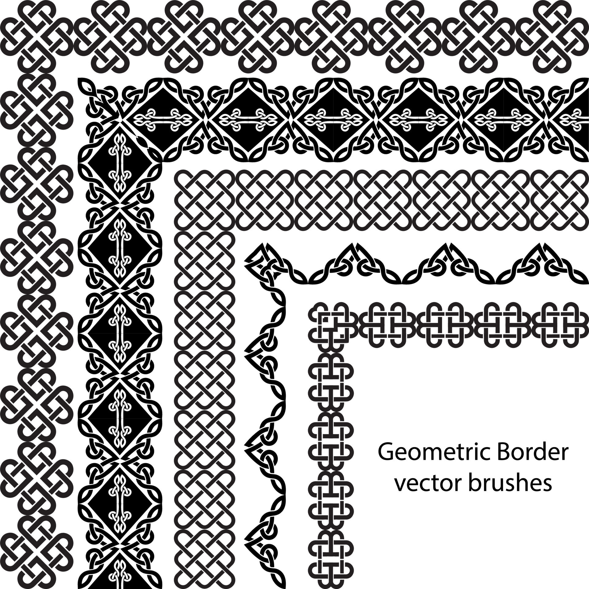 Border vector pattern brush set in seamless celtic and geometric ...