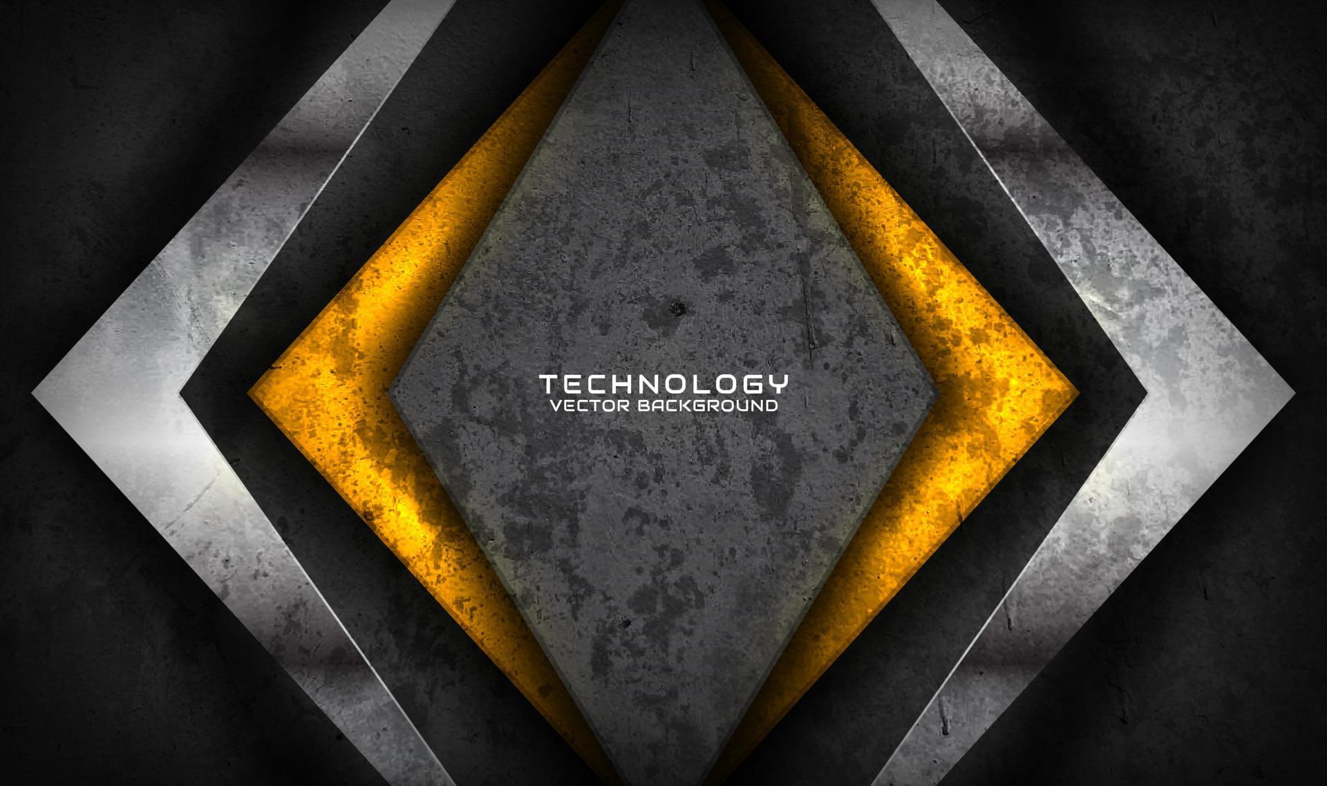 3d Gray Rough Grunge Techno Abstract Background Overlap Layer On Dark Space With Yellow Rhomb