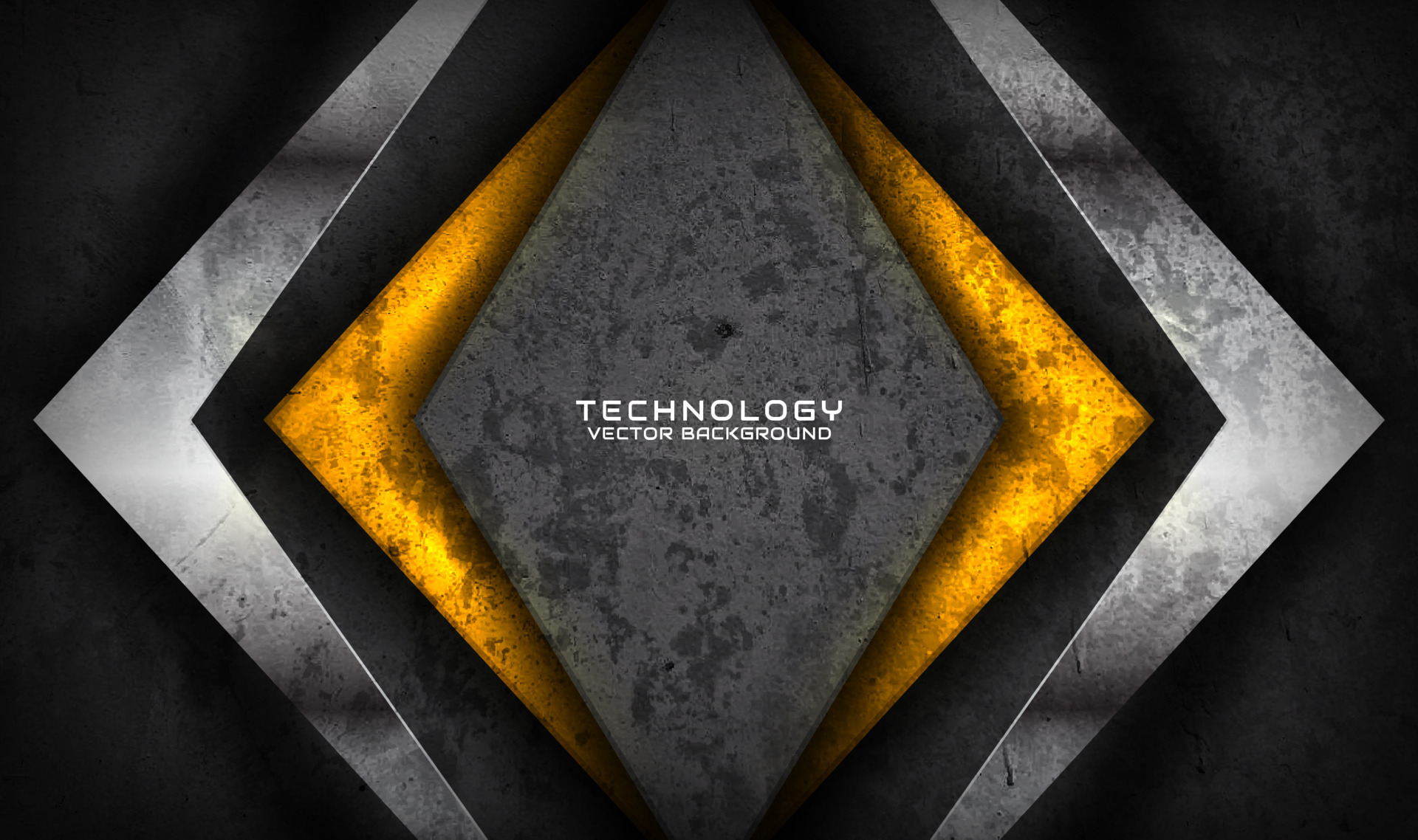 3d Gray Rough Grunge Techno Abstract Background Overlap Layer On Dark Space With Yellow Rhomb