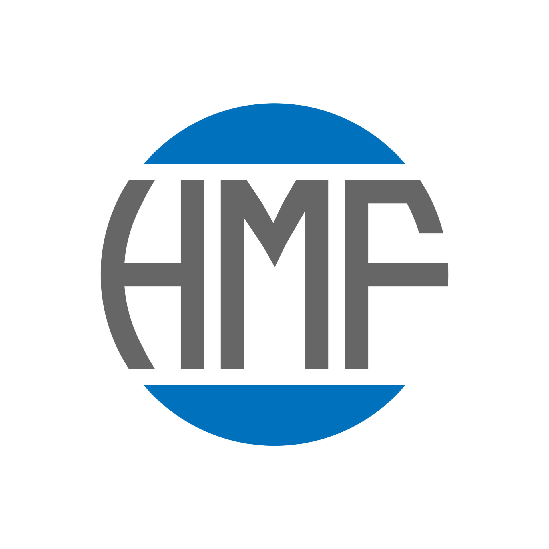 diseño de logotipo de letra hmf sobre fondo blanco. concepto de logotipo de círculo de iniciales ...