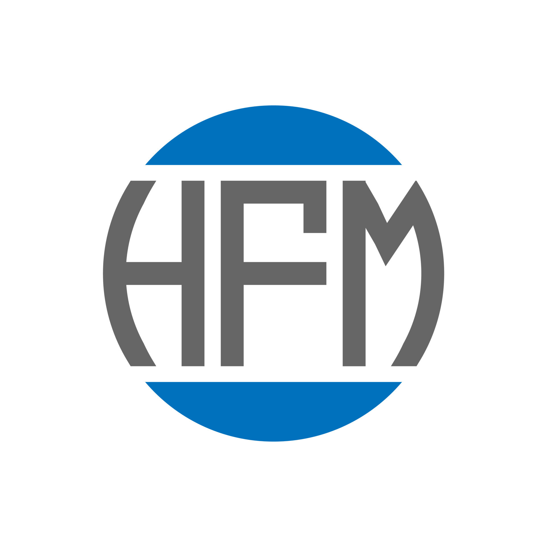 diseño de logotipo de letra hfm sobre fondo blanco. Concepto de logotipo de círculo de iniciales ...