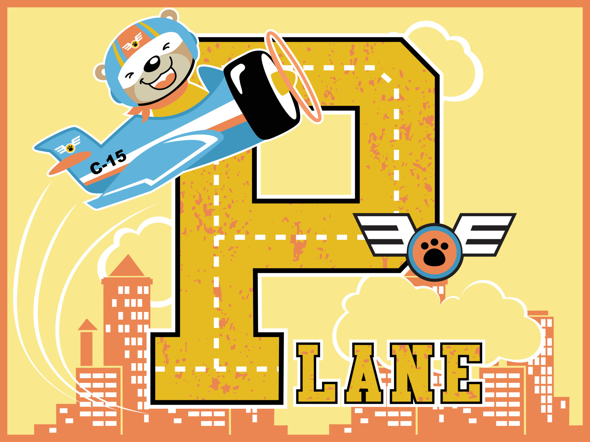 Airplane cartoon vector with cute bear pilot on building background ...