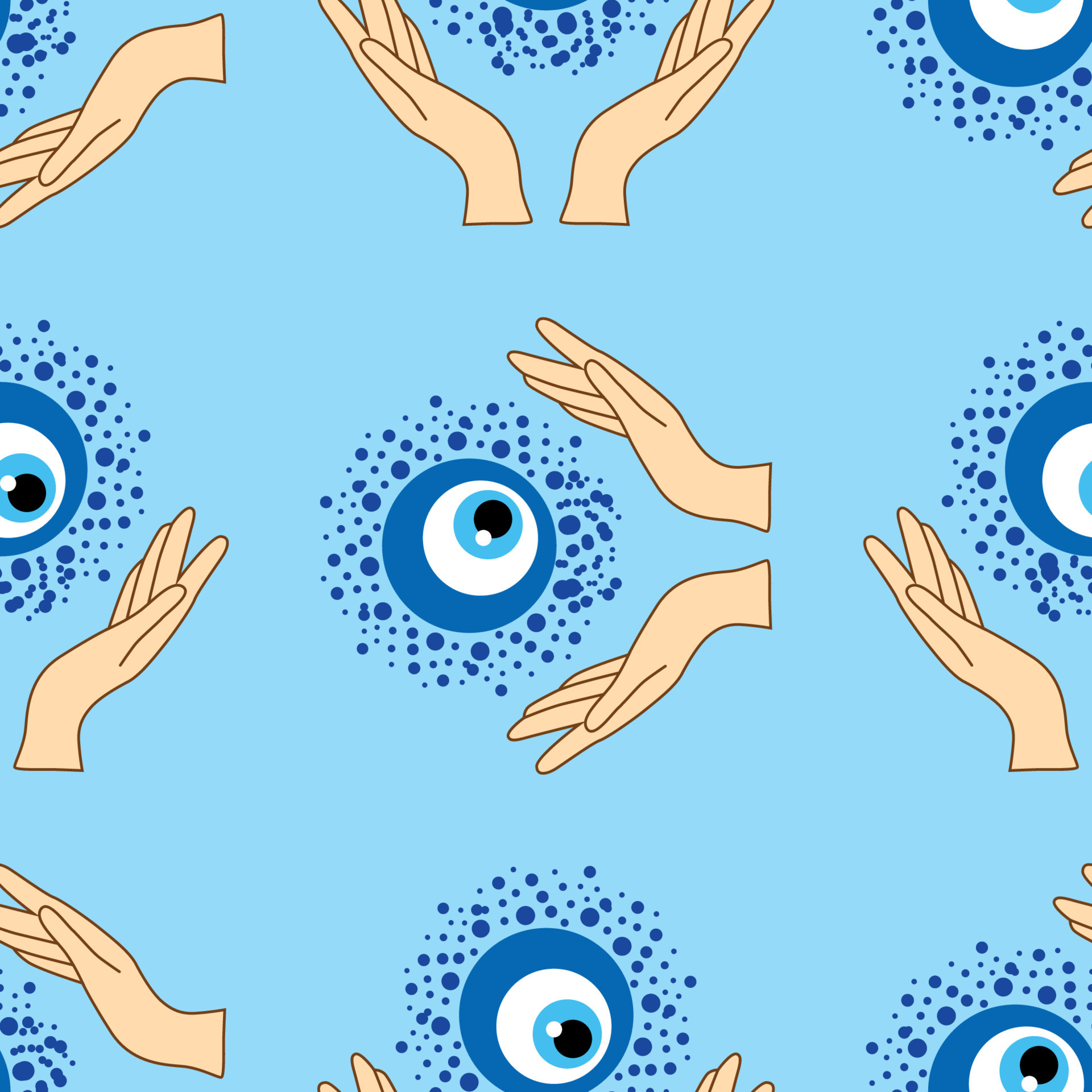 Evil Eye Seamless Pattern Magic Witchcraft Occult Symbol Line Art