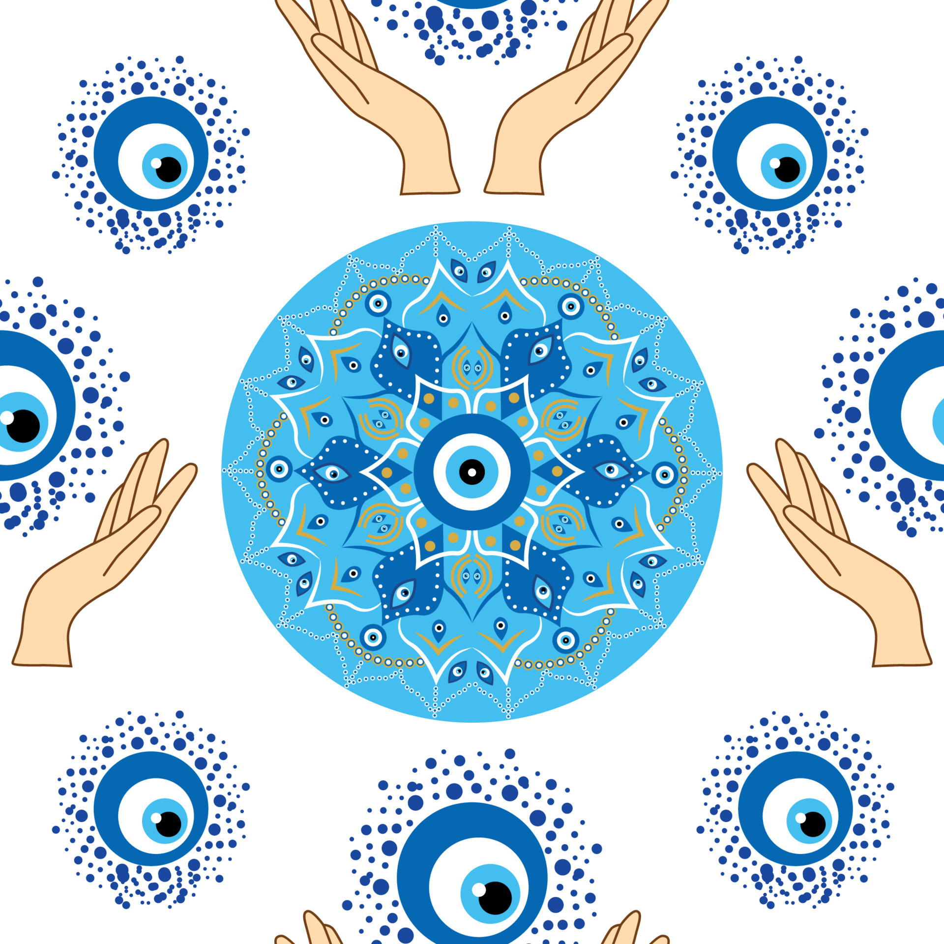 Evil Eye Seamless Pattern Magic Witchcraft Occult Symbol Line Art