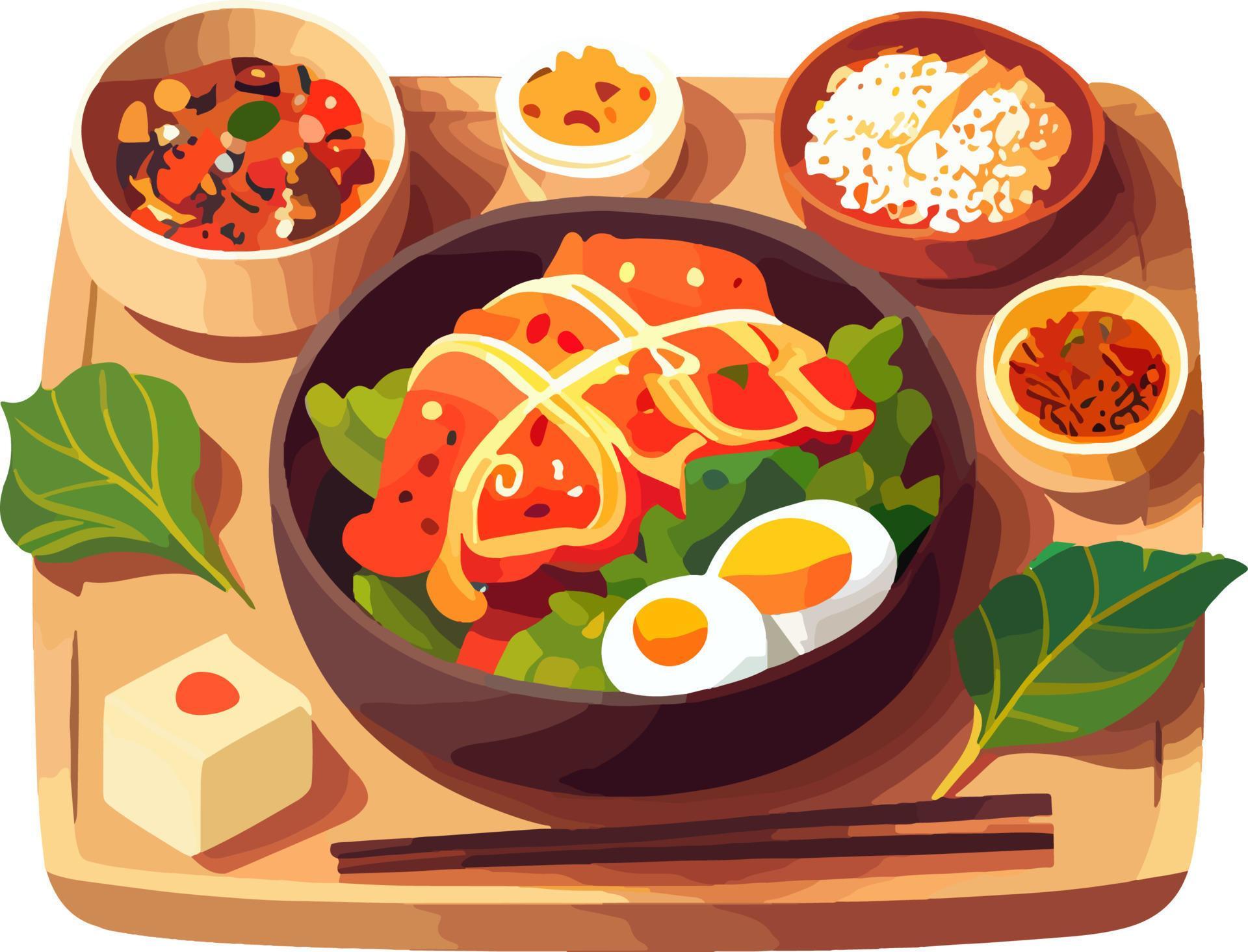 Bibimbap bi bim bop Korean food vector illustration 16069794 Vector Art at Vecteezy