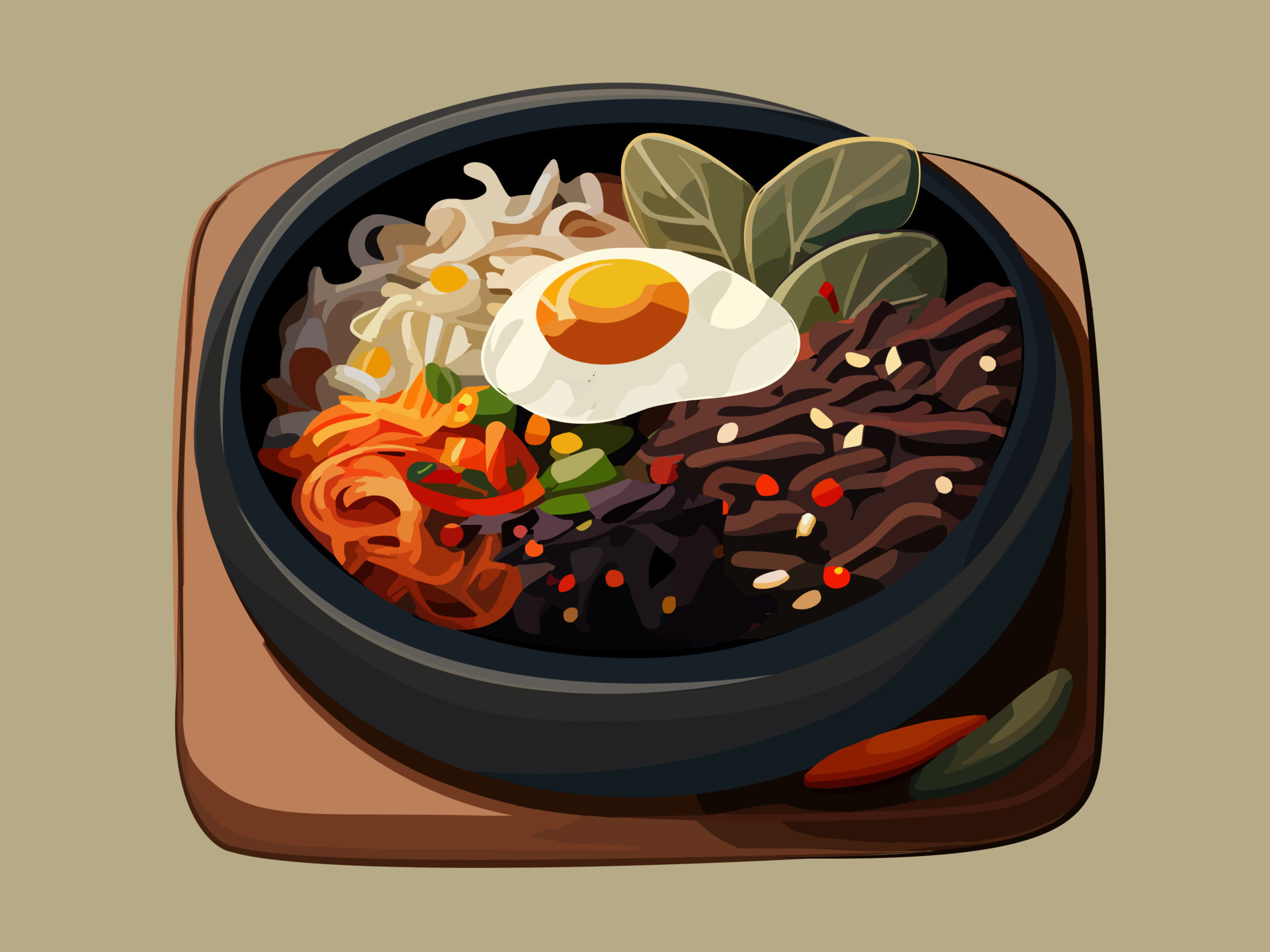 Bibimbap bi bim bop Korean food vector illustration 16069810 Vector Art at Vecteezy