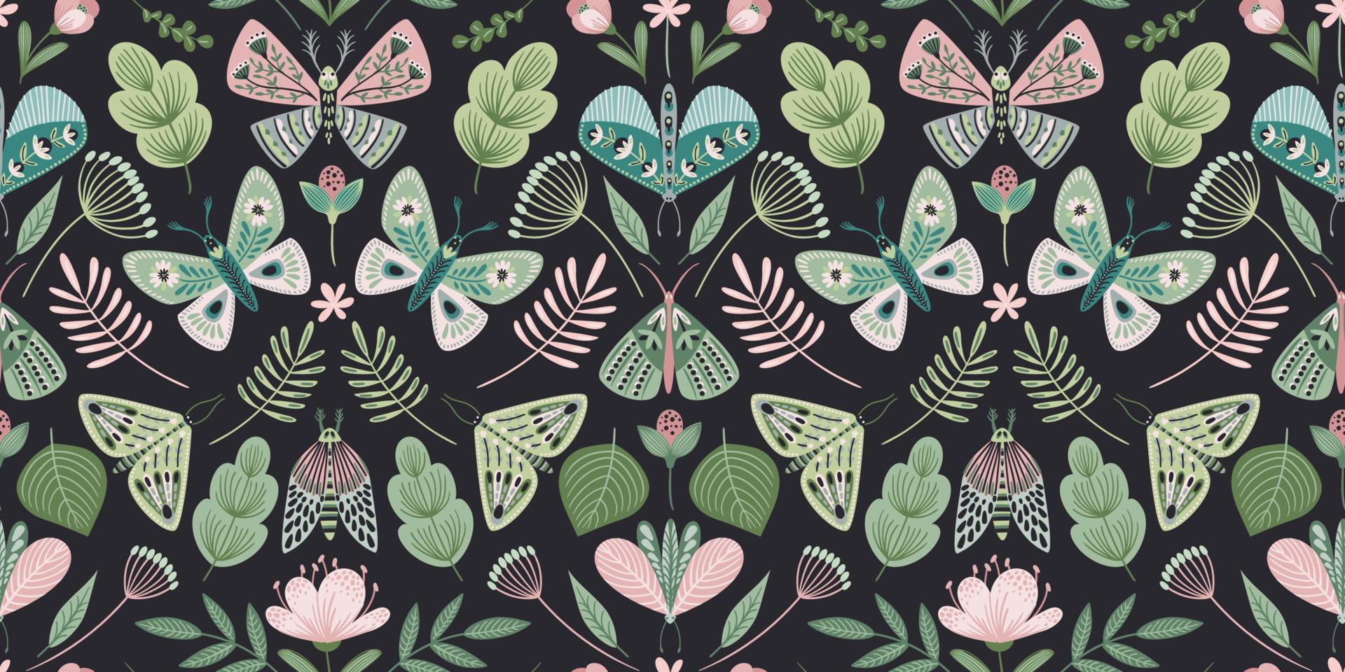 Abstract Floral Seamless Pattern With Butterflies And Moths Modern