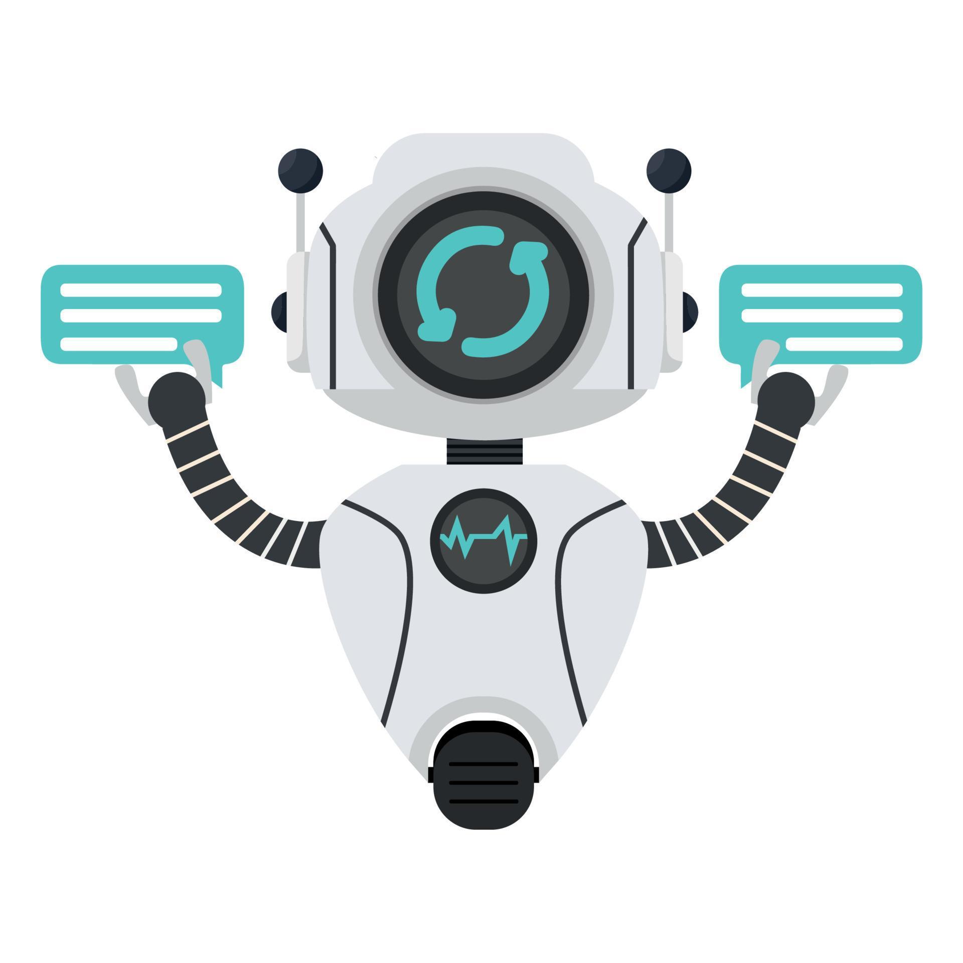 Cute white Ai robot talking speech bubbles 16071127 Vector Art at Vecteezy