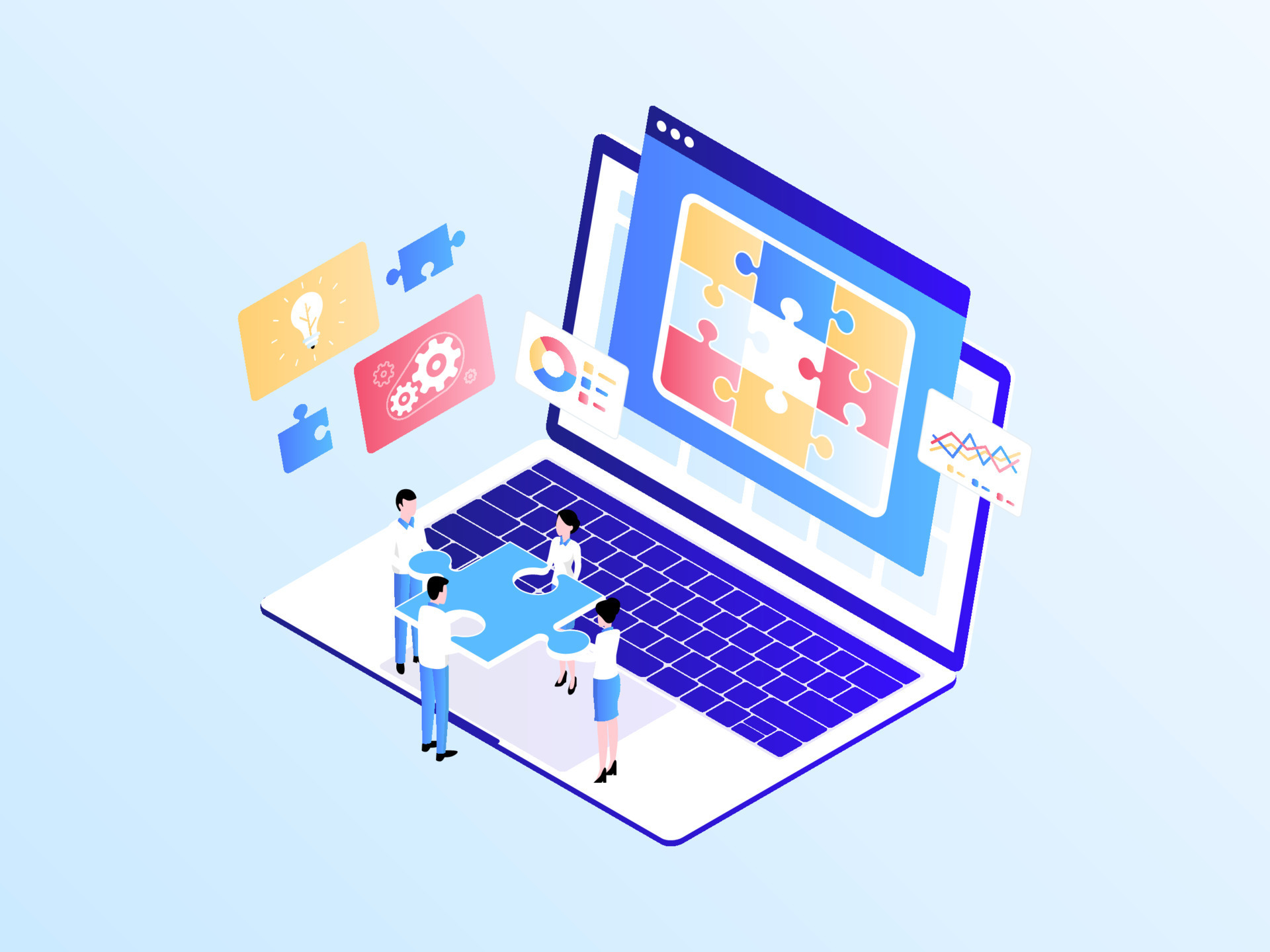 Problem Solving Isometric Illustration Light Gradient Suitable For Mobile App Website Banner