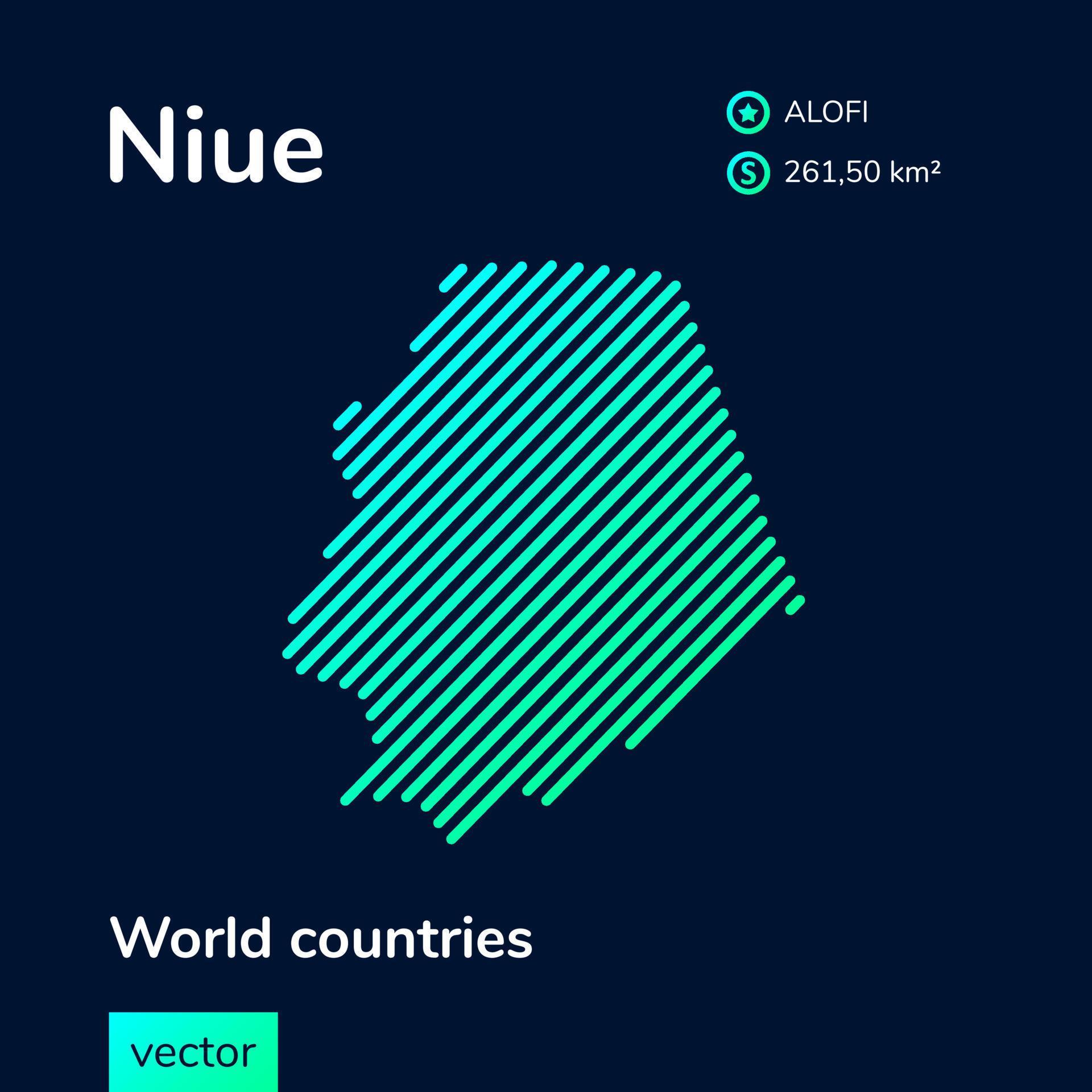 Map of Niue. Vector creative digital neon flat abstract simple map with green, mint, turquoise ...