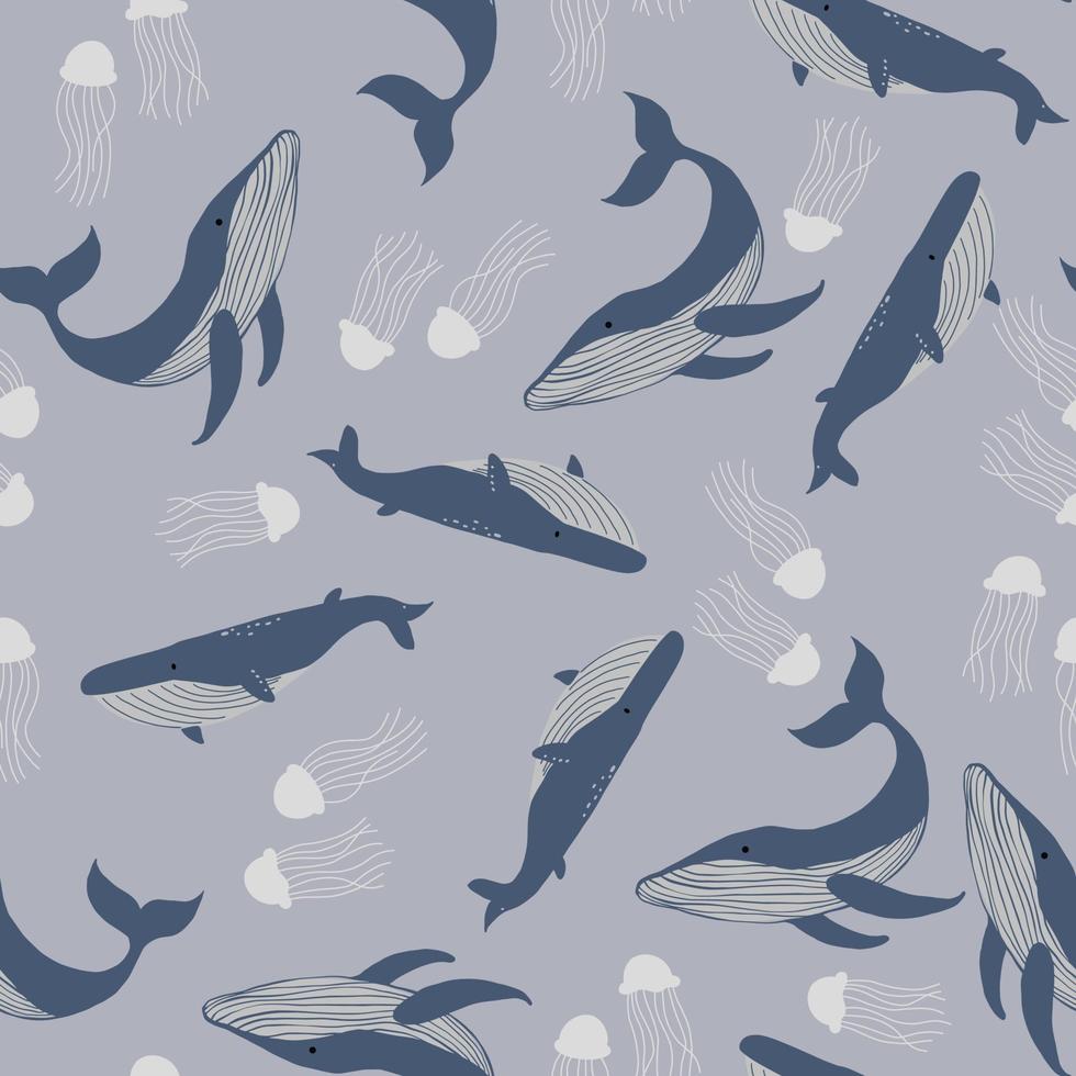 Whales and Jellyfish seamless Pattern design. Vector pattern with sea ...