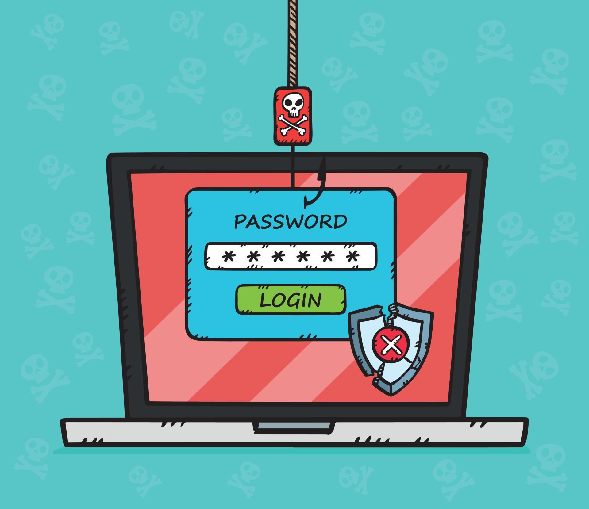 Graphic showing phishing and hacking attack during user login. The ...