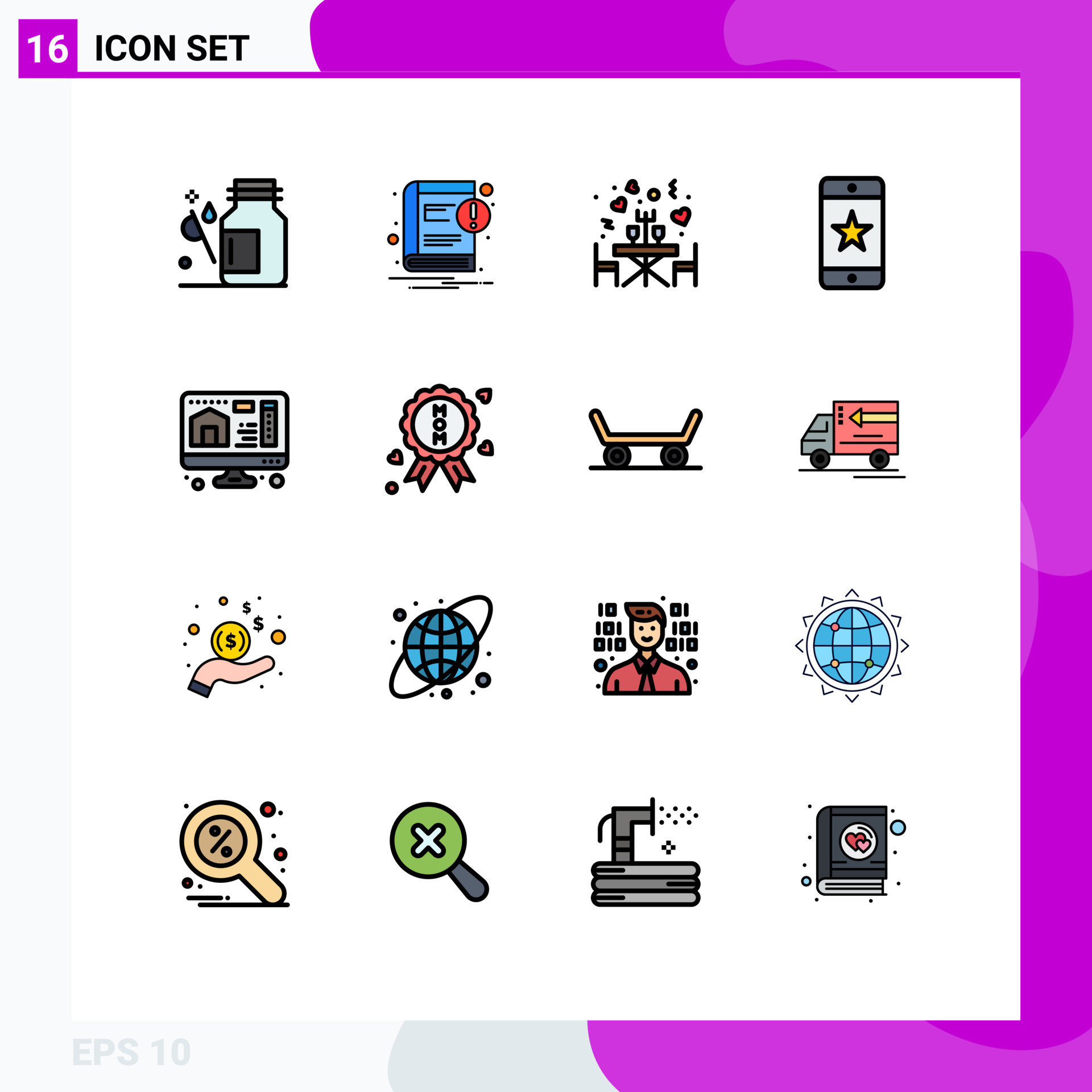 Set Of 16 Modern Ui Icons Symbols Signs For Computer Device Notification Award Table Editable