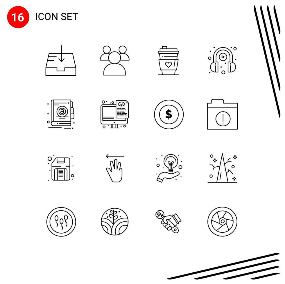 16 Creative Icons Modern Signs And Symbols Of Coding Book Love Address Learning Editable Vector