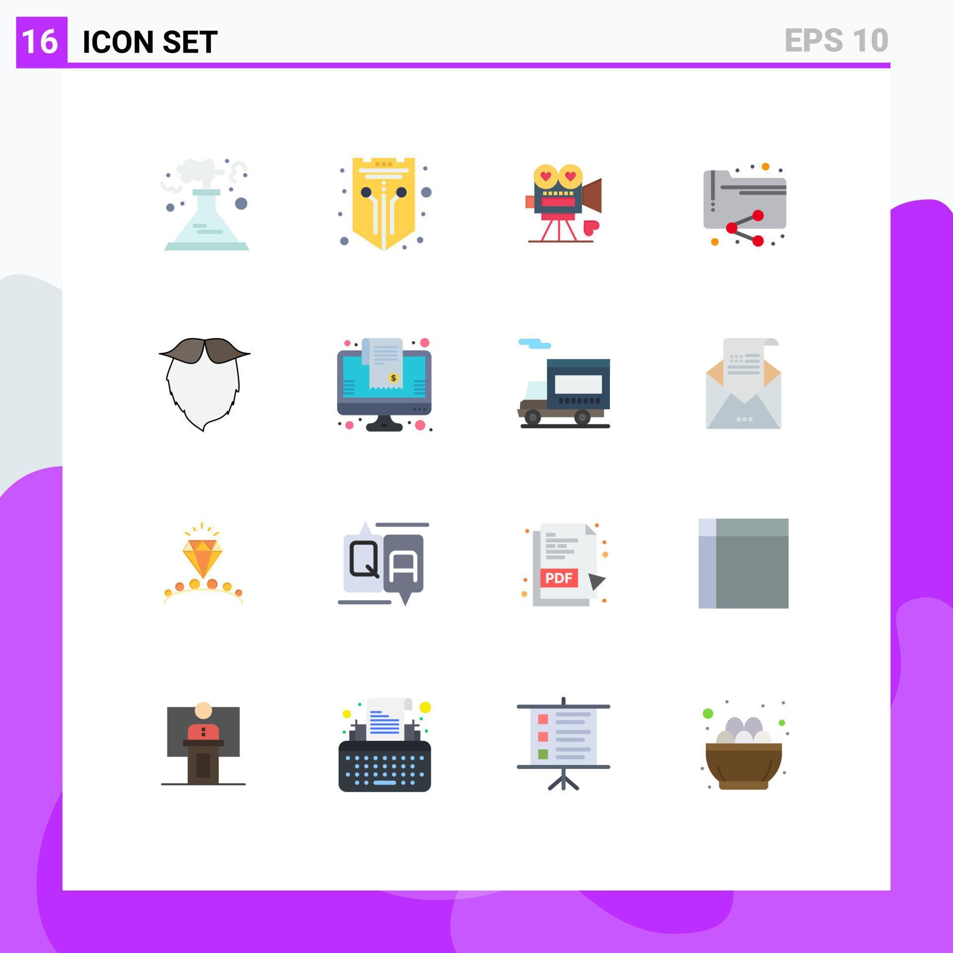 User Interface Pack Of 16 Basic Flat Colors Of Folder Analytics Web Share Love Editable Pack Of