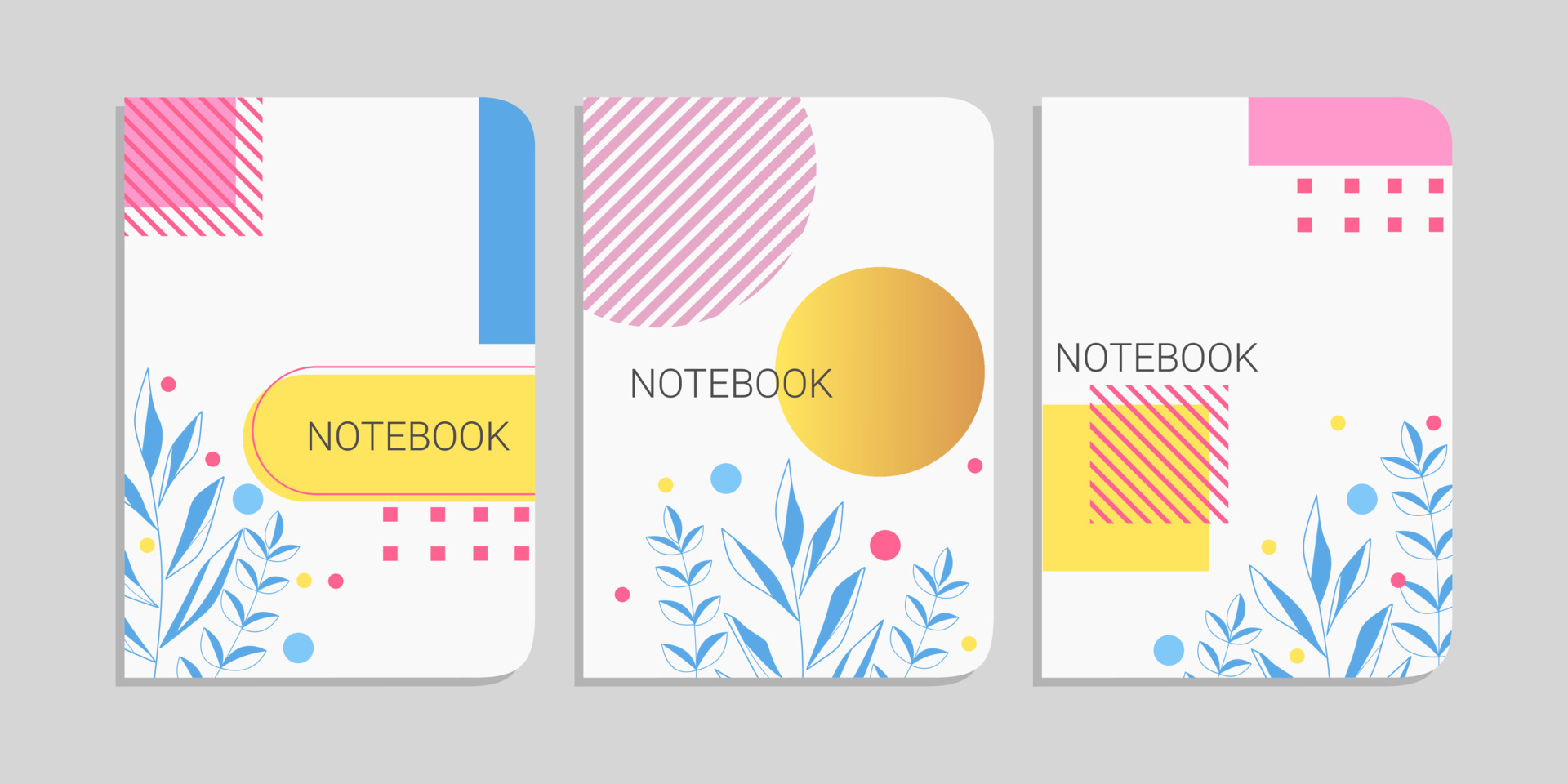 Modern Abstract Notebook Set Minimal Covers Design Colorful Geometric Background Leaf Vector