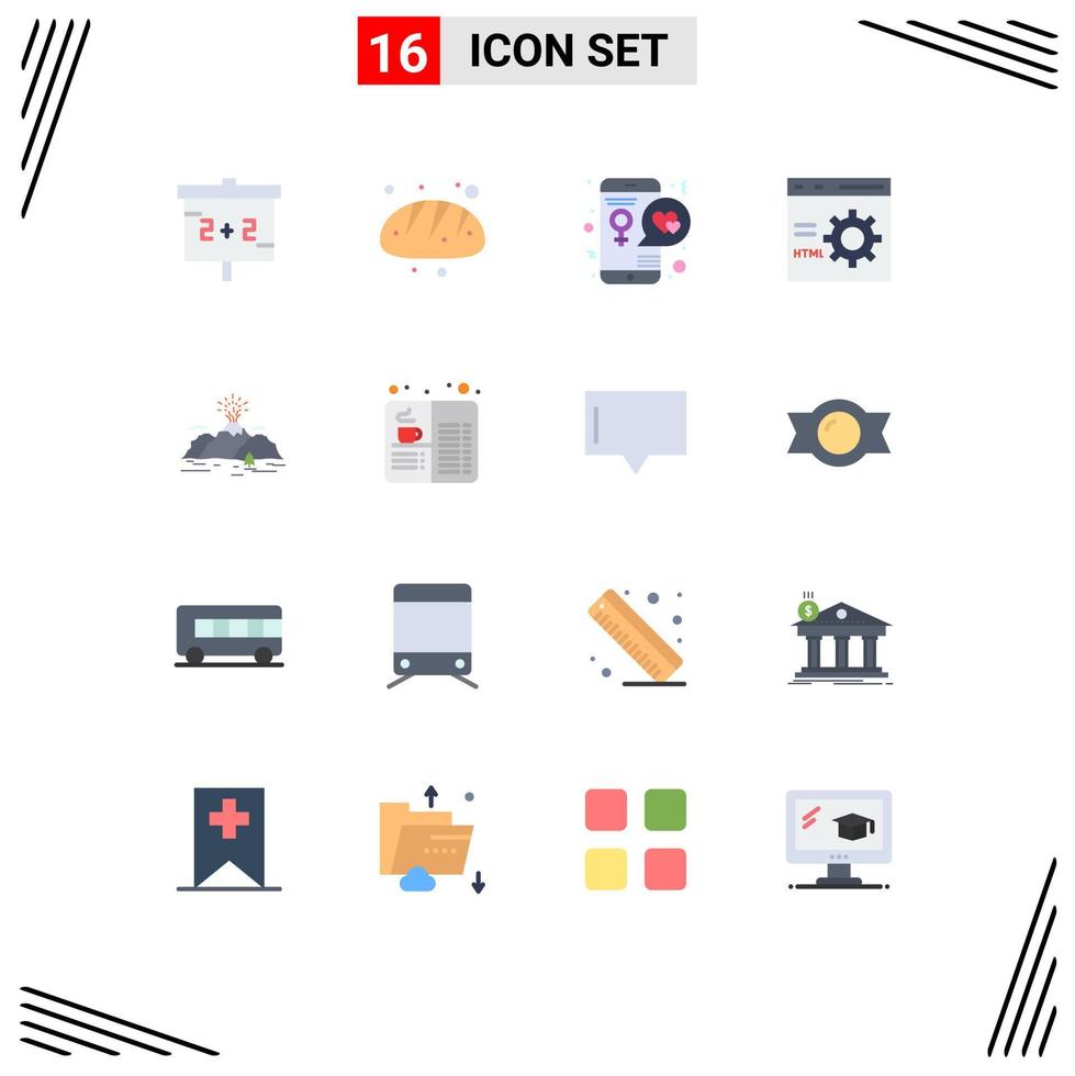 Set of 16 Modern UI Icons Symbols Signs for nature development day develop browser Editable Pack ...