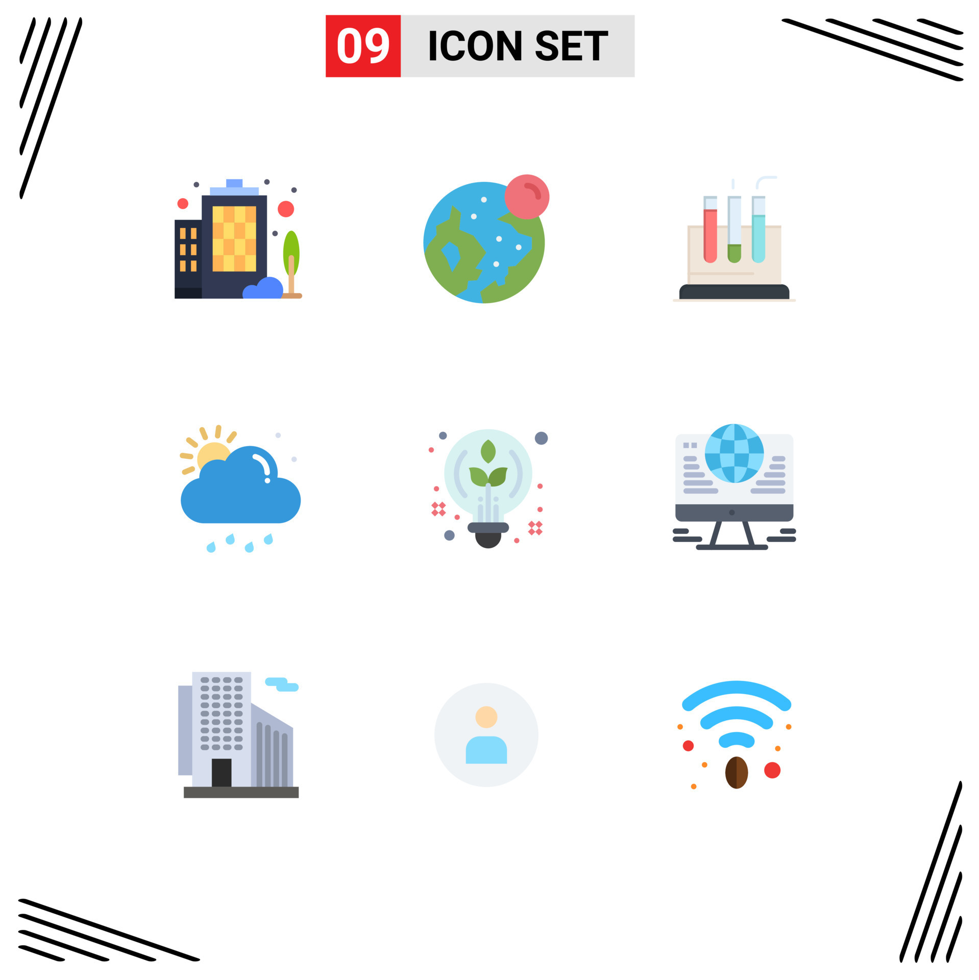Set Of 9 Vector Flat Colors On Grid For Idea Creative Lab Sun Rain