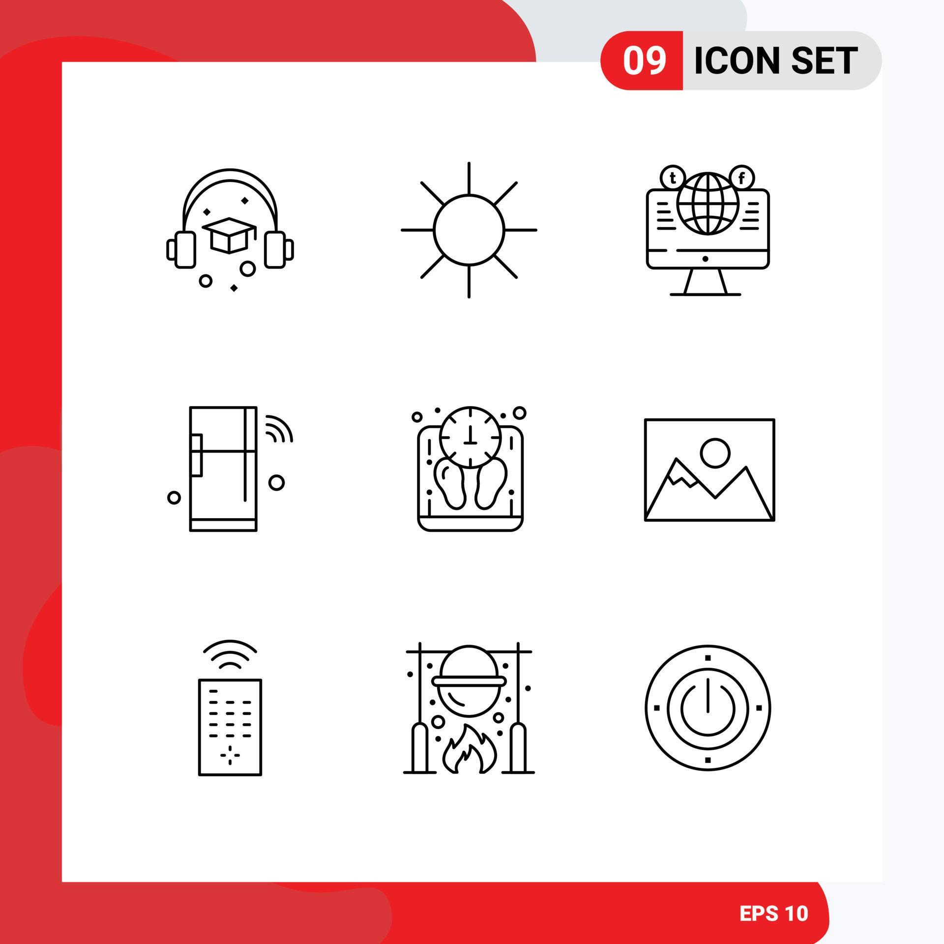 Set Of 9 Vector Outlines On Grid For Mass Wifi Computer Things Iot Editable Vector Design