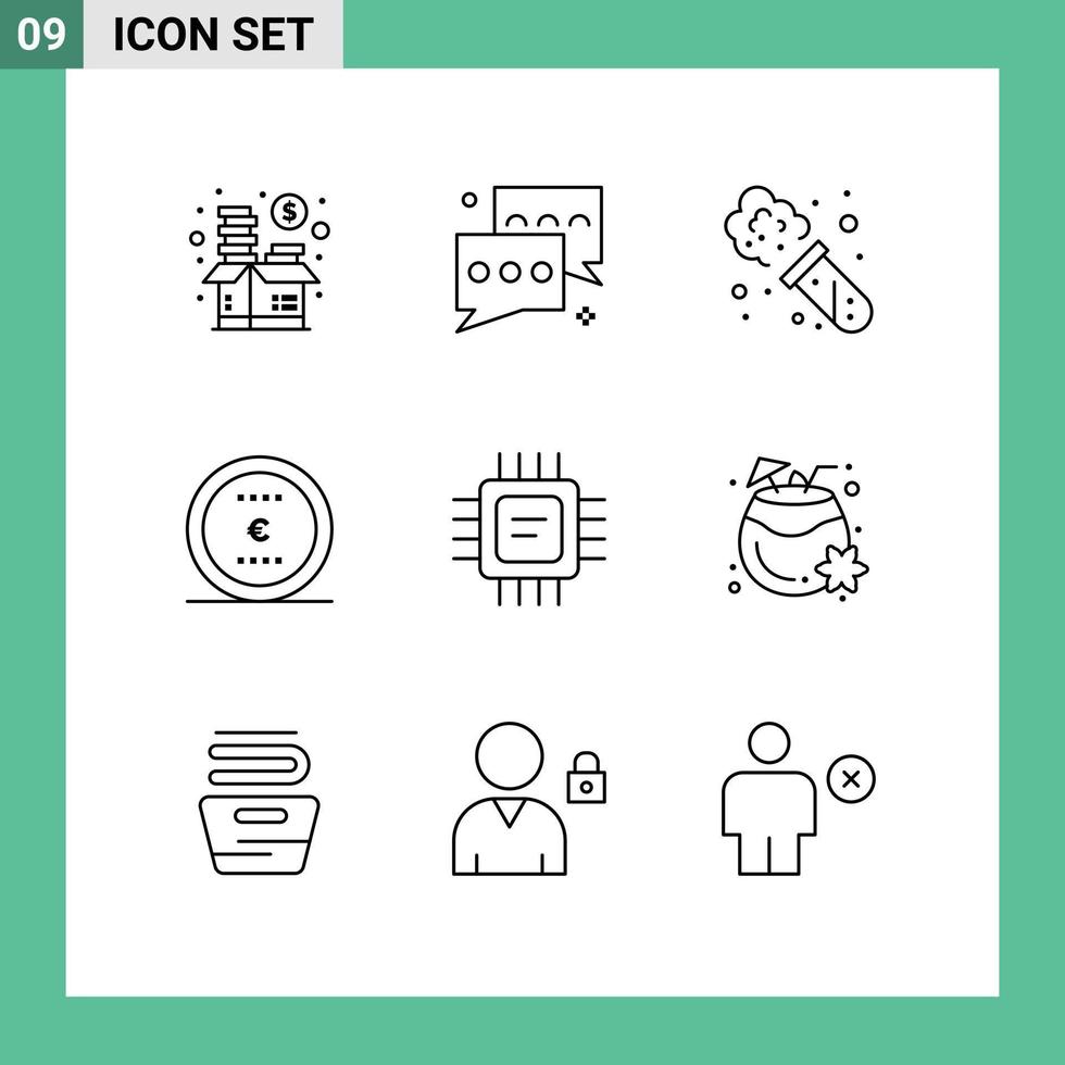 User Interface Pack Of 9 Basic Outlines Of Chip Money Message Coin Laboratory Editable Vector