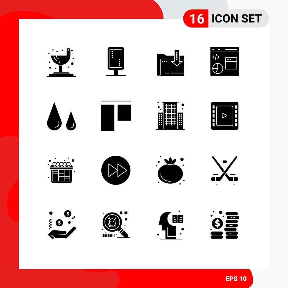 Editable Vector Line Pack of 16 Simple Solid Glyphs of blood ...