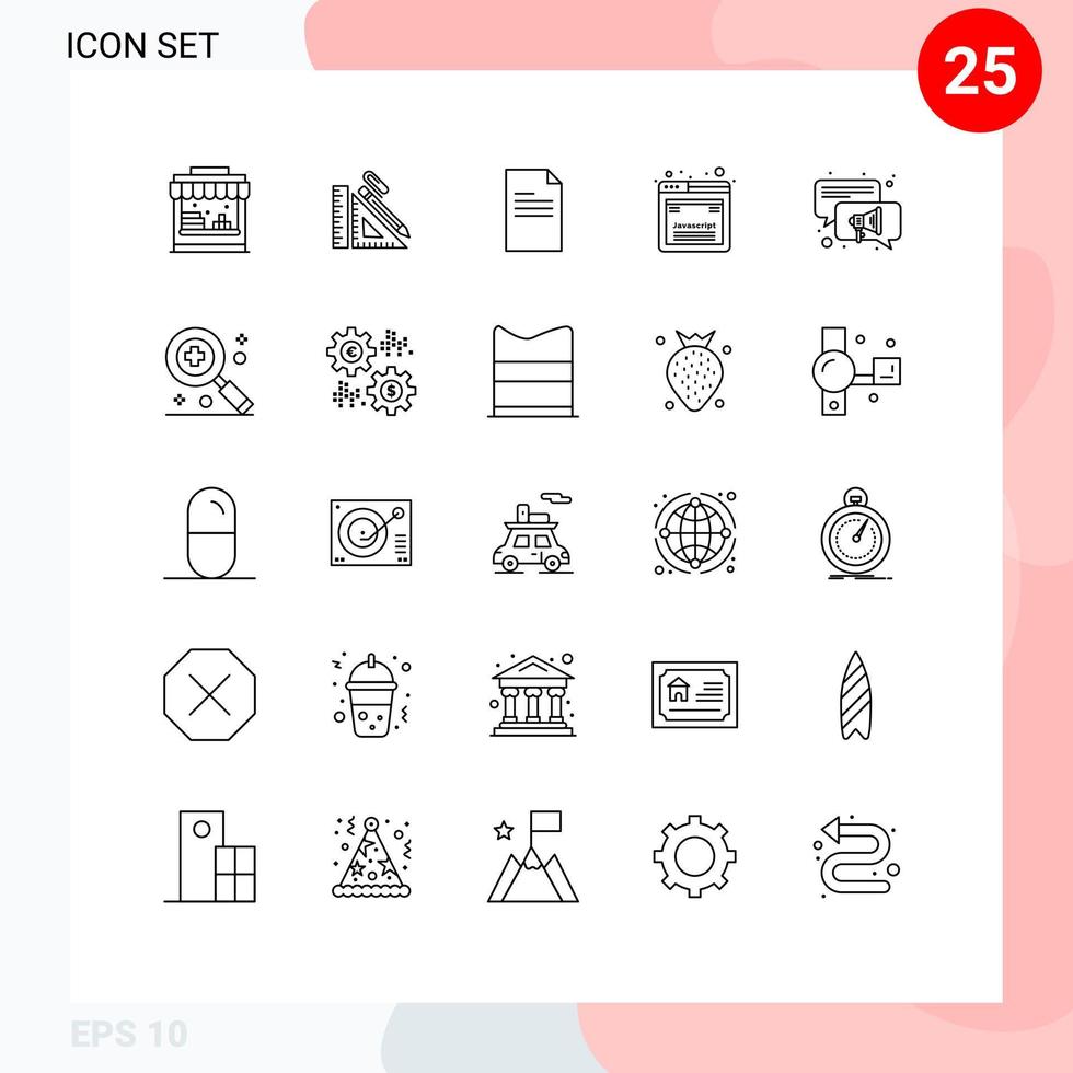 25 User Interface Line Pack of modern Signs and Symbols of conversation ...