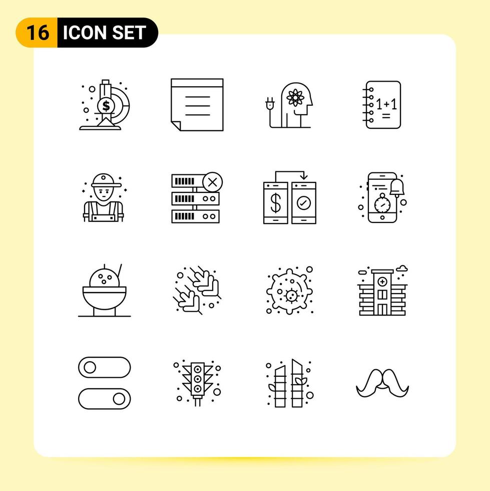 Pictogram Set of 16 Simple Outlines of plumber mechanic knowledge man notepad Editable Vector ...
