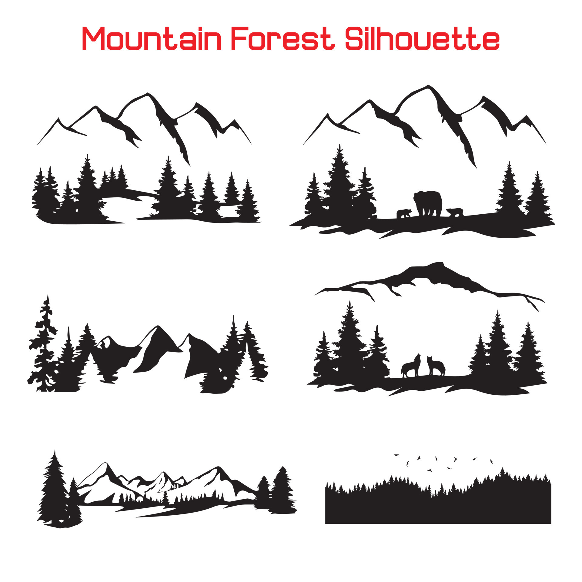 mountain forest silhouette set, pine forest set. 16086810 Vector Art at ...