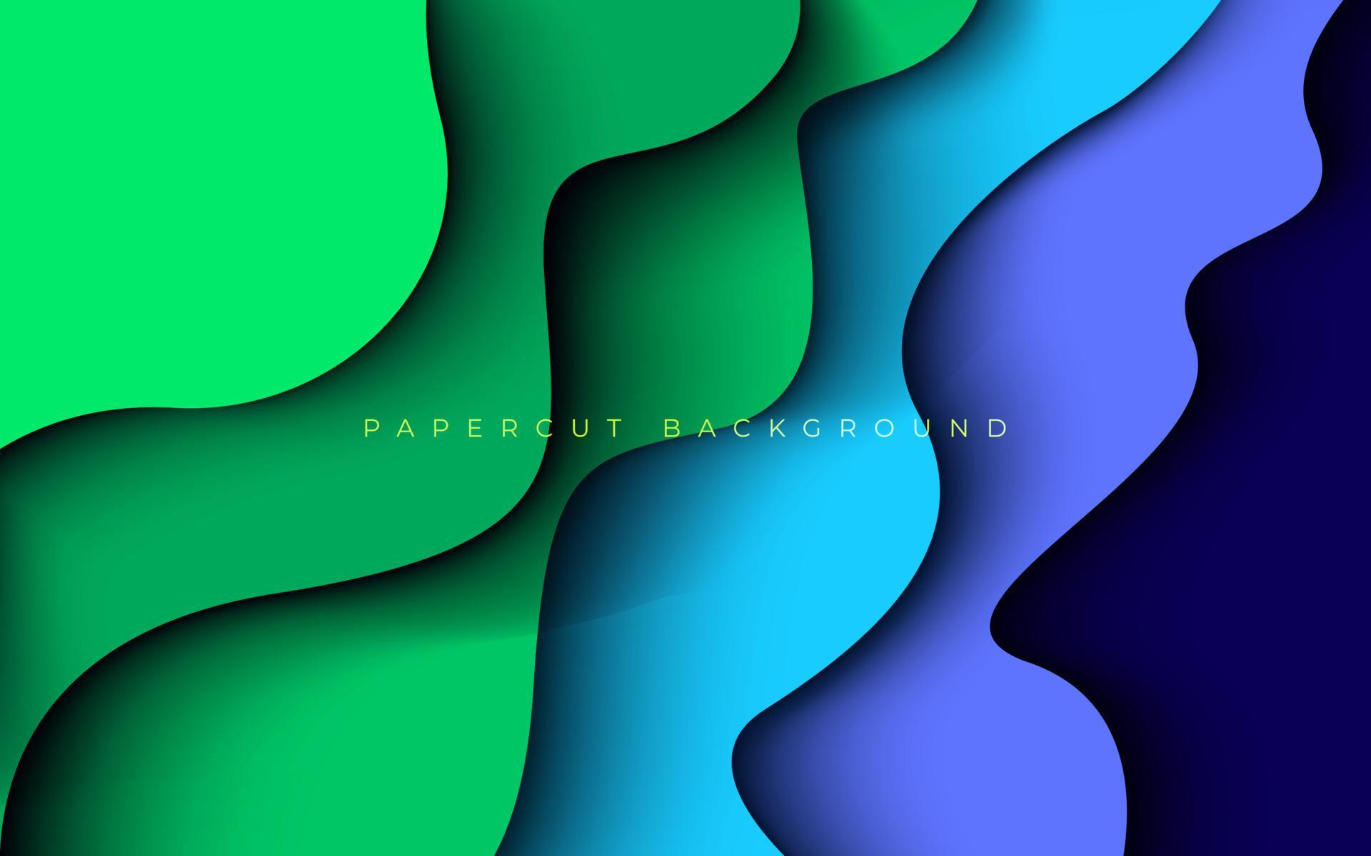 Multi layers blue, green color texture 3D papercut layers in gradient vector banner. Abstract ...
