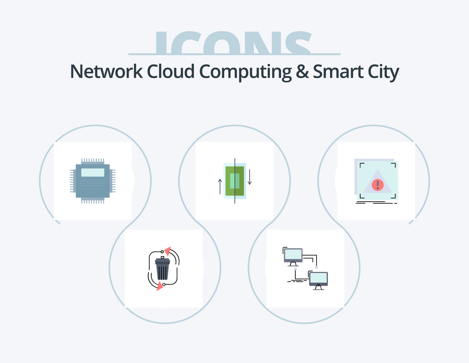 Network Cloud Computing And Smart City Flat Icon Pack 5 Icon Design