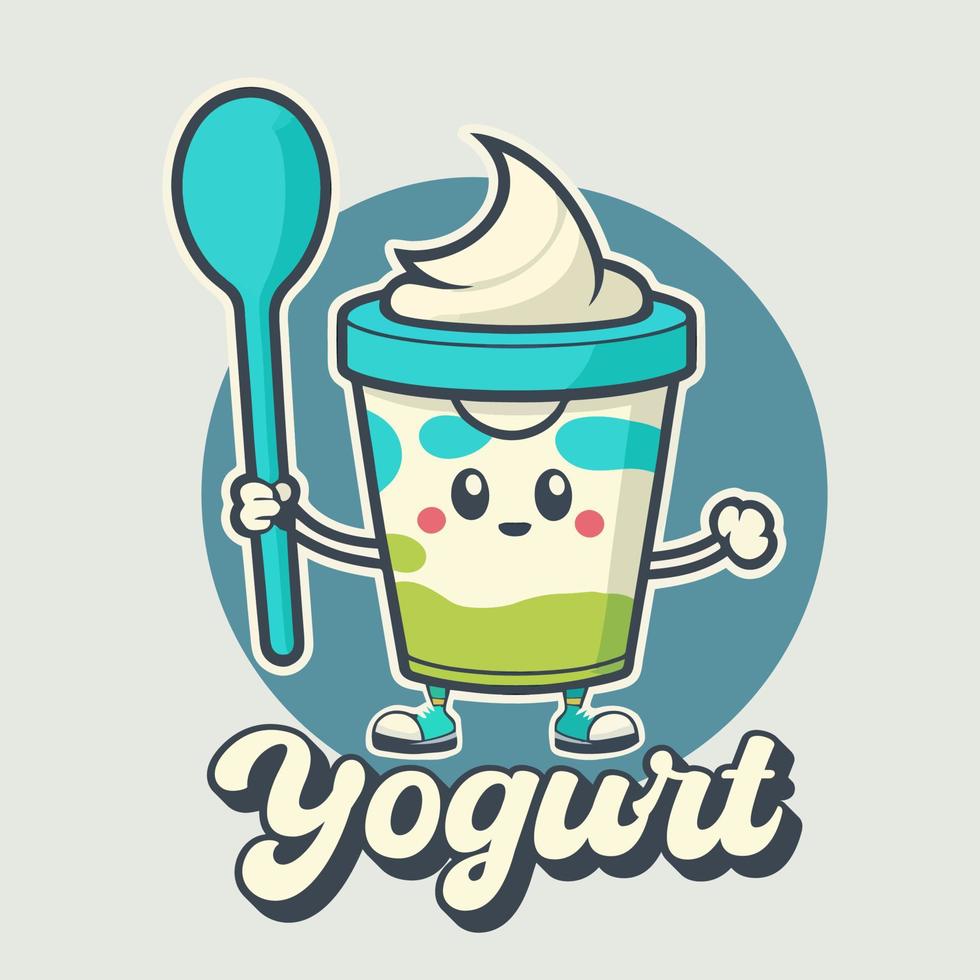 Yogur De Frutas En El Logotipo De La Taza Linda Mascota Helado Gelato
