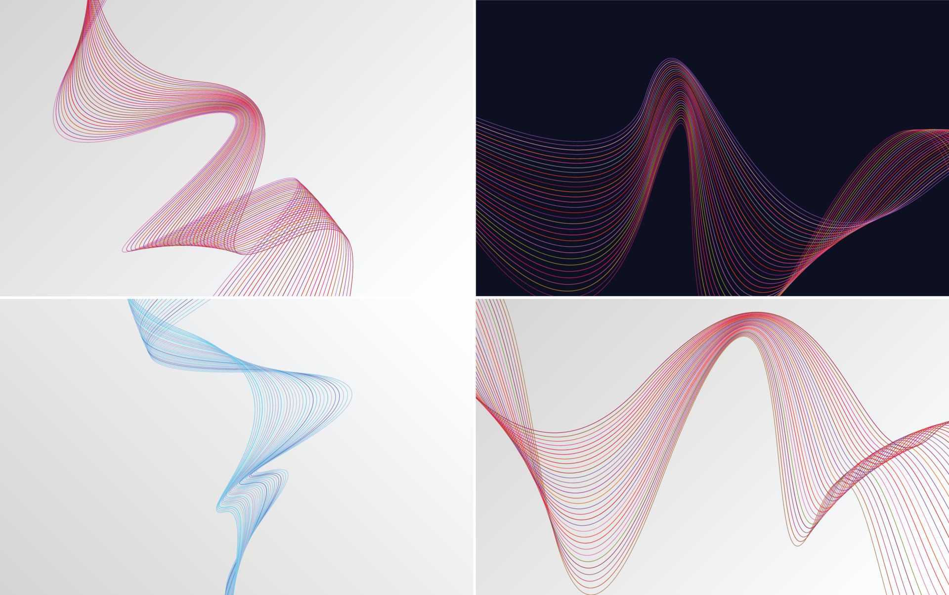Set Of 4 Geometric Wave Pattern Background Abstract Waving Line