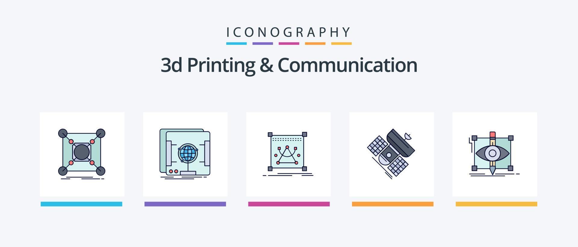 3d Printing And Communication Line Filled 5 Icon Pack Including map ...