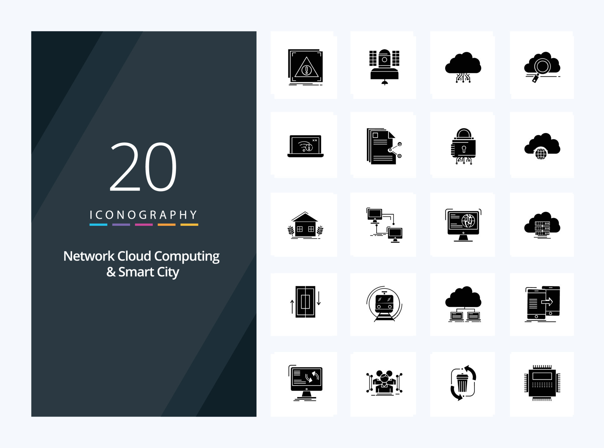 20 Network Cloud Computing And Smart City Solid Glyph Icon For Presentation 16089303 Vector Art
