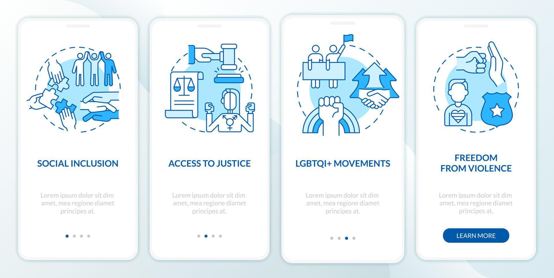 Lgbt Community Programs Blue Onboarding Mobile App Screen Walkthrough 4 Steps Editable Graphic